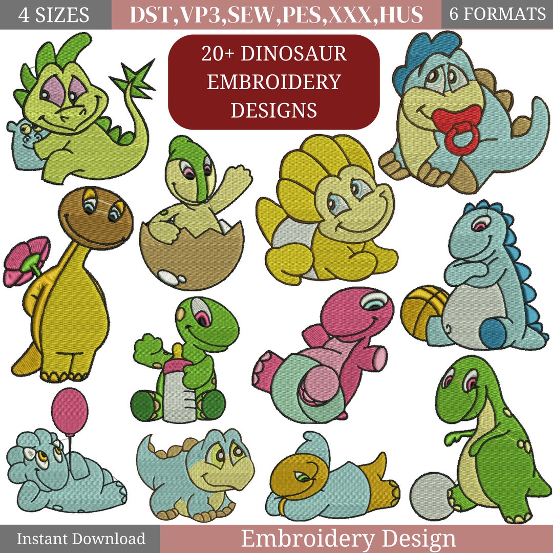 Dinosaur Embroidery Designs, Cute Dinosaur Embroidery, Cute Little T ...
