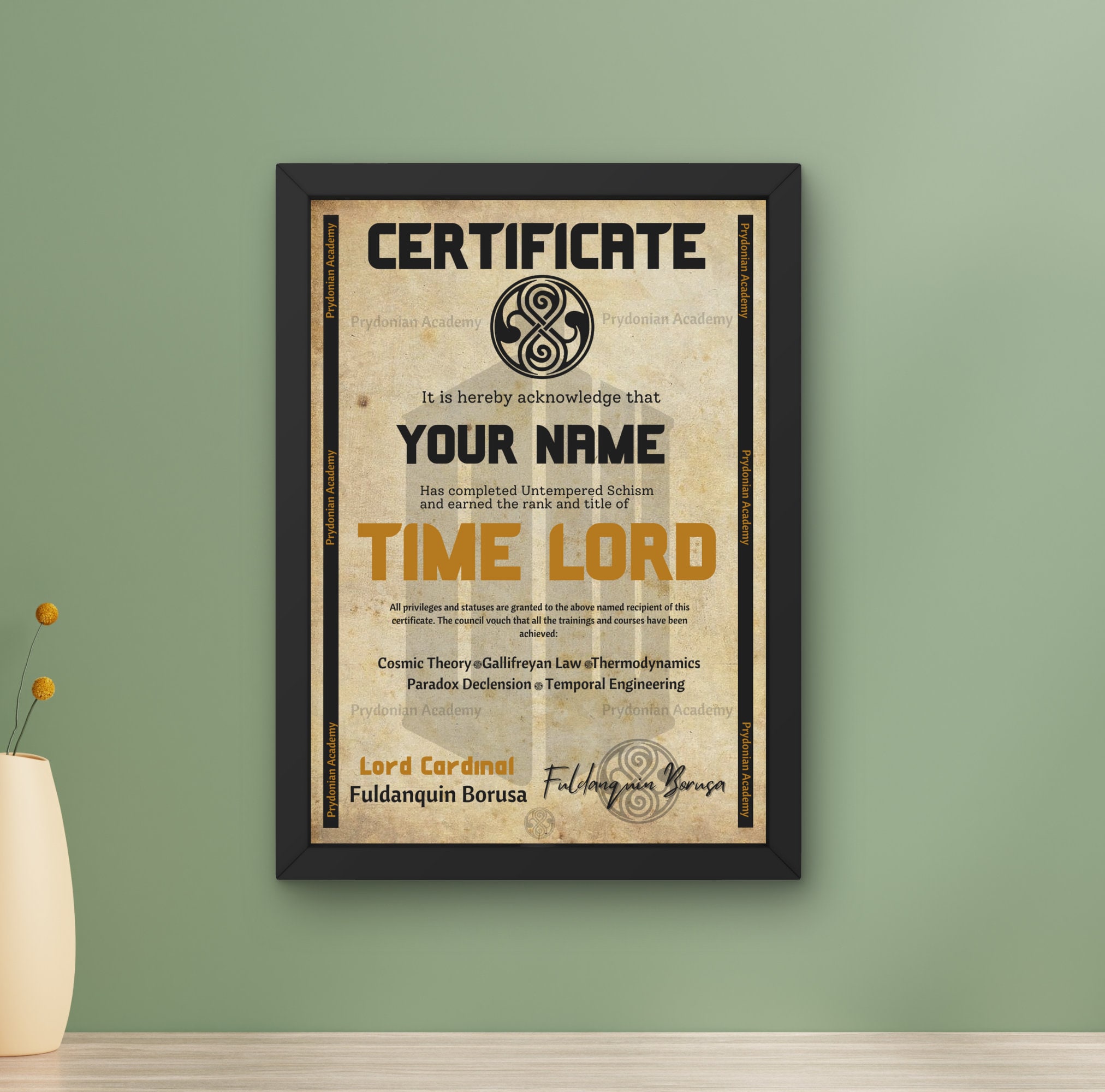 Doctor Who Time Lord Certificate - Personalized With Your Name. Time ...
