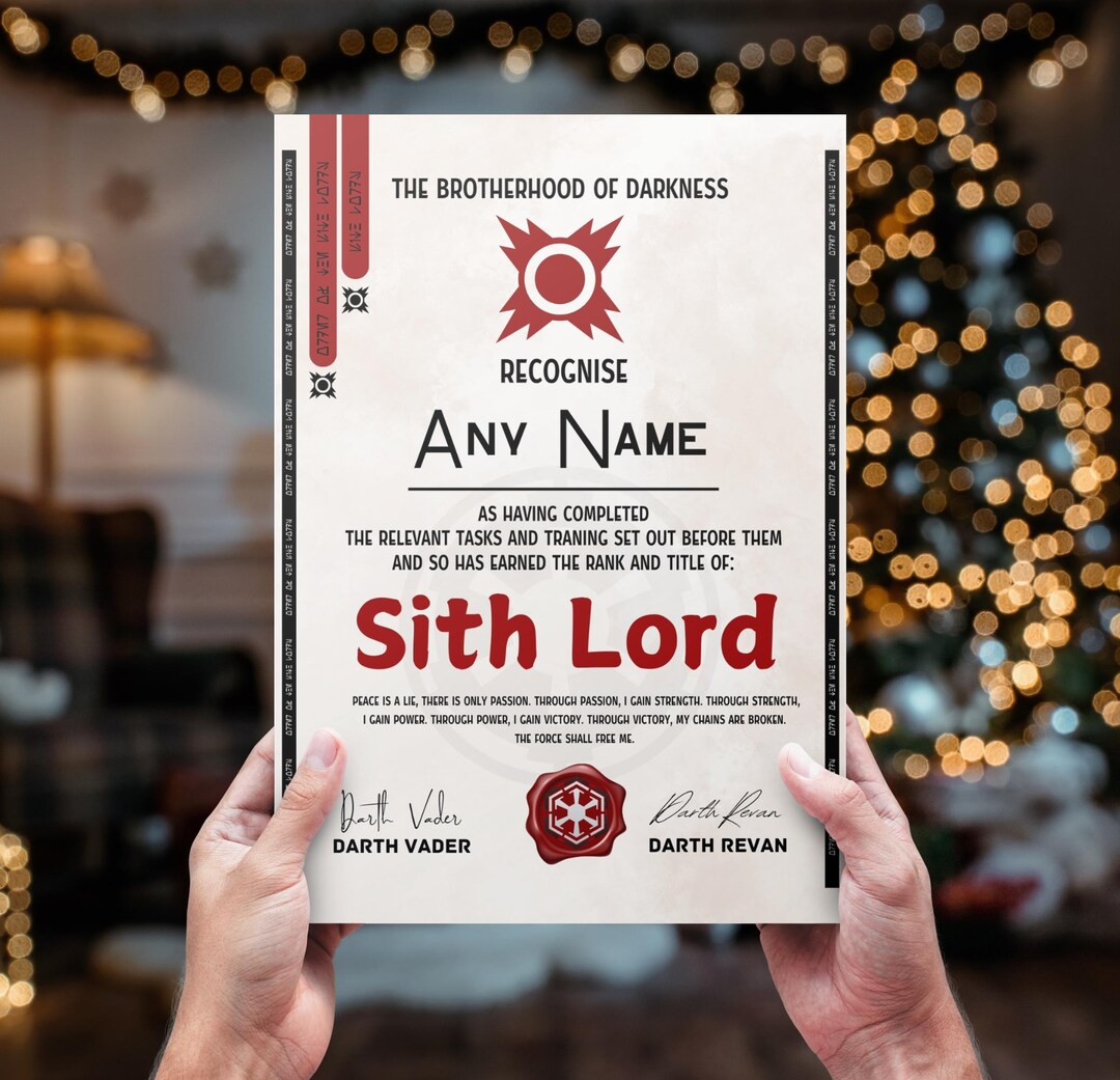 Sith Lord Certificate - Personalized With Your Name. Galactic Empire ...