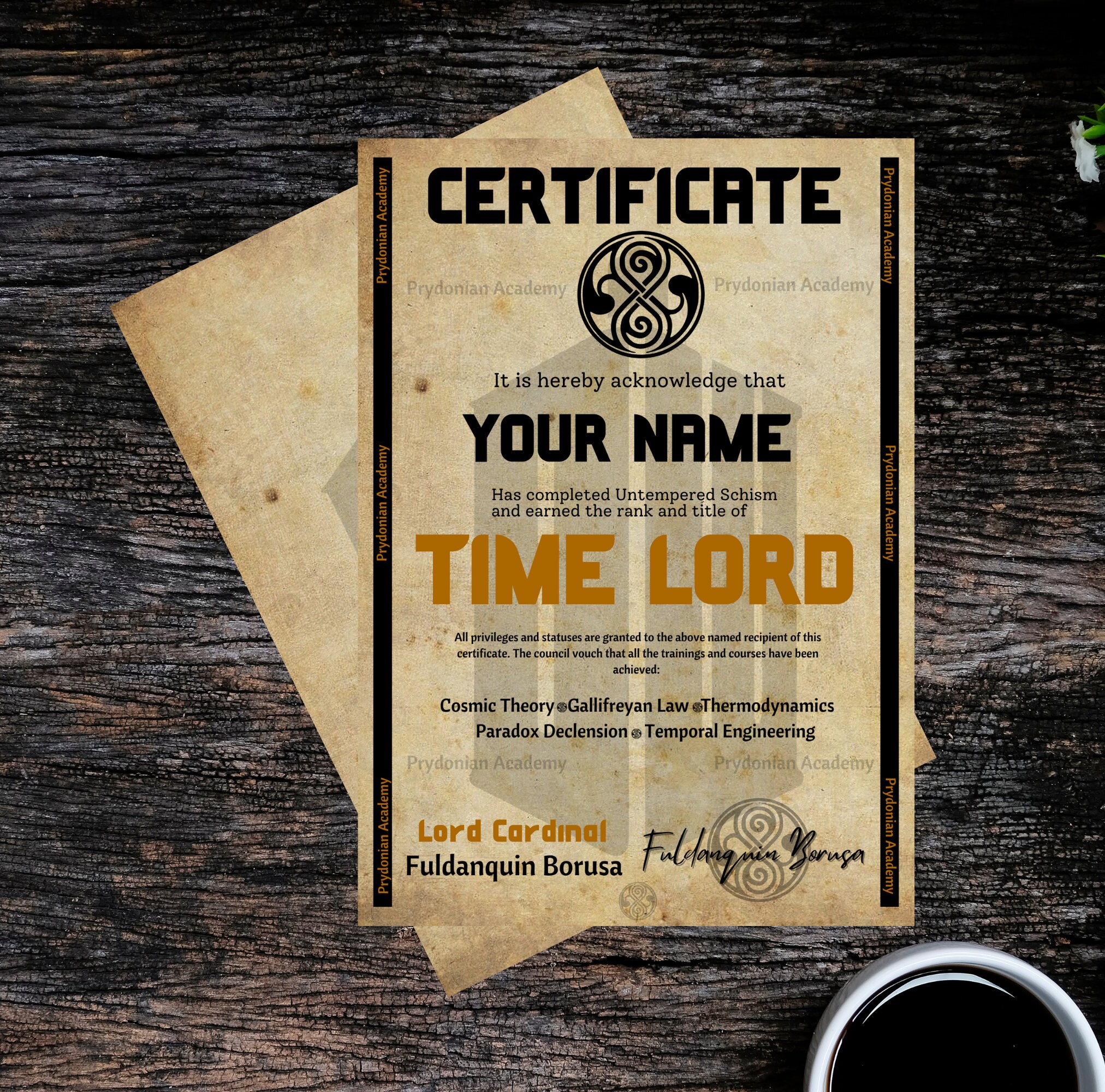 Doctor Who Time Lord Certificate - Personalized With Your Name. Time ...