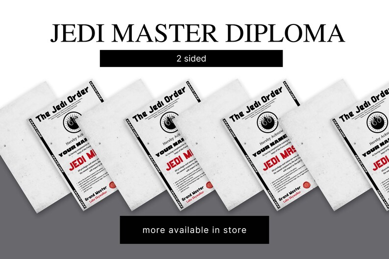Star Wars Jedi Master Certificate Personalised With Your Name , Unigue ...