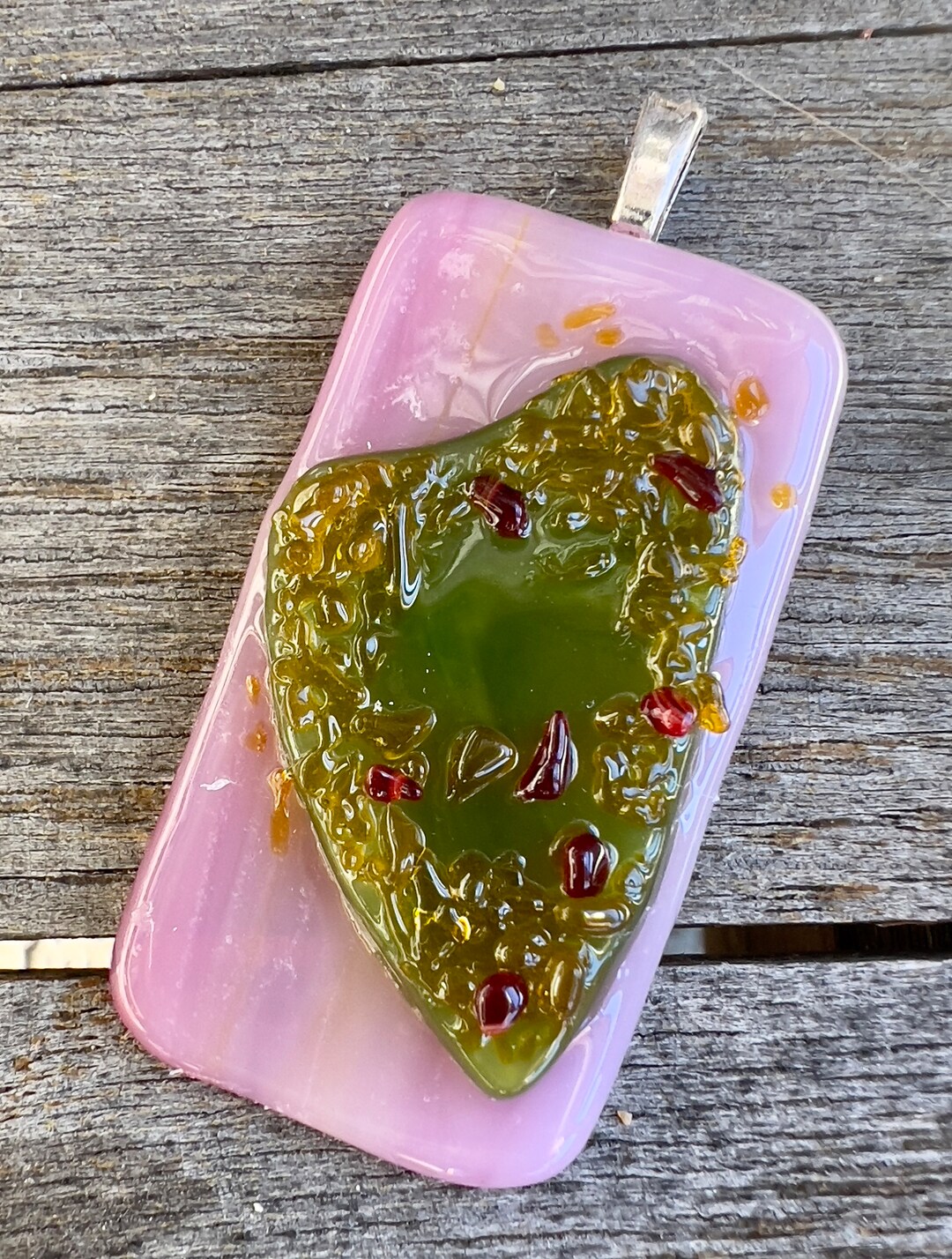 Heart and Frit Fused Glass Pendant - Etsy
