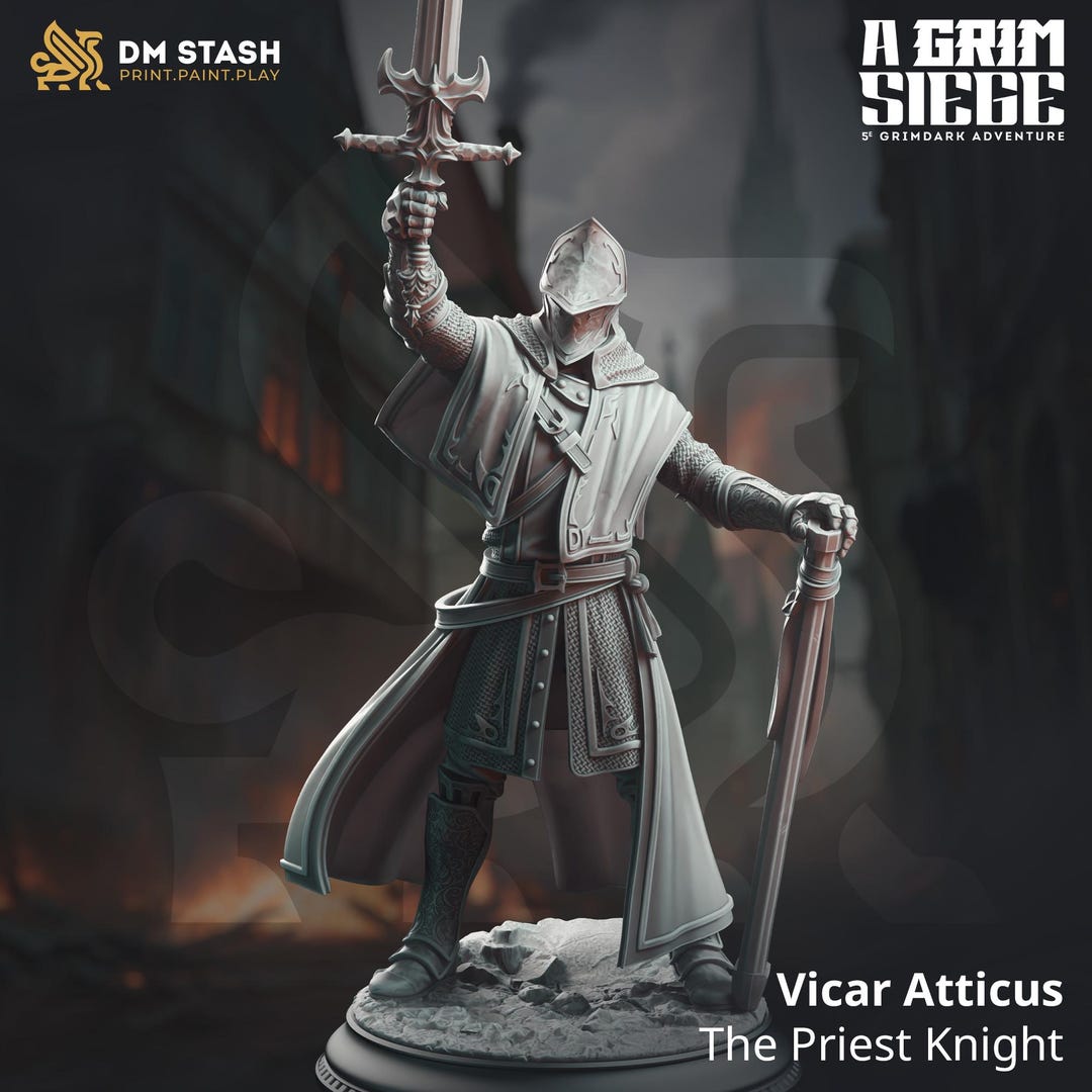 32mm Resin Dnd Miniature – Vicar Atticus Human Cleric Paladin Fighter ...