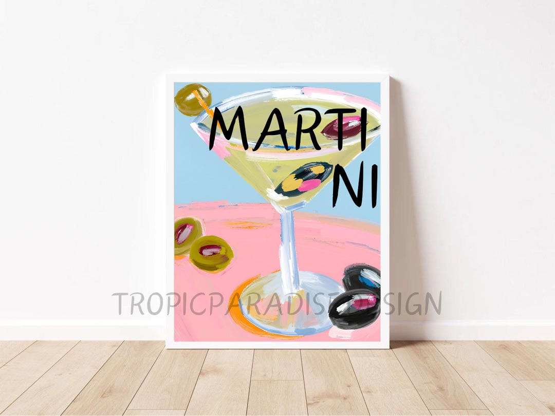 Martini Cocktail Retro Art Print, Martini, Bar Art, Cocktail Art Print ...
