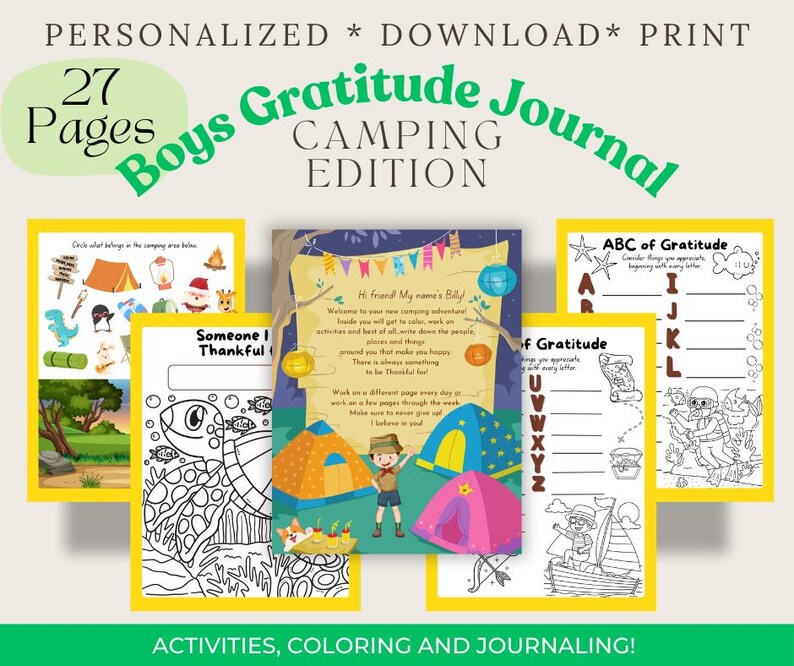 Personalized Gratitude Journal Printable, Activity Book for Boys ...
