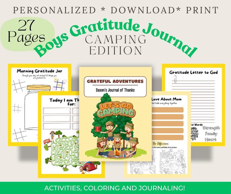 Personalized Gratitude Journal Printable, Activity Book for Boys ...