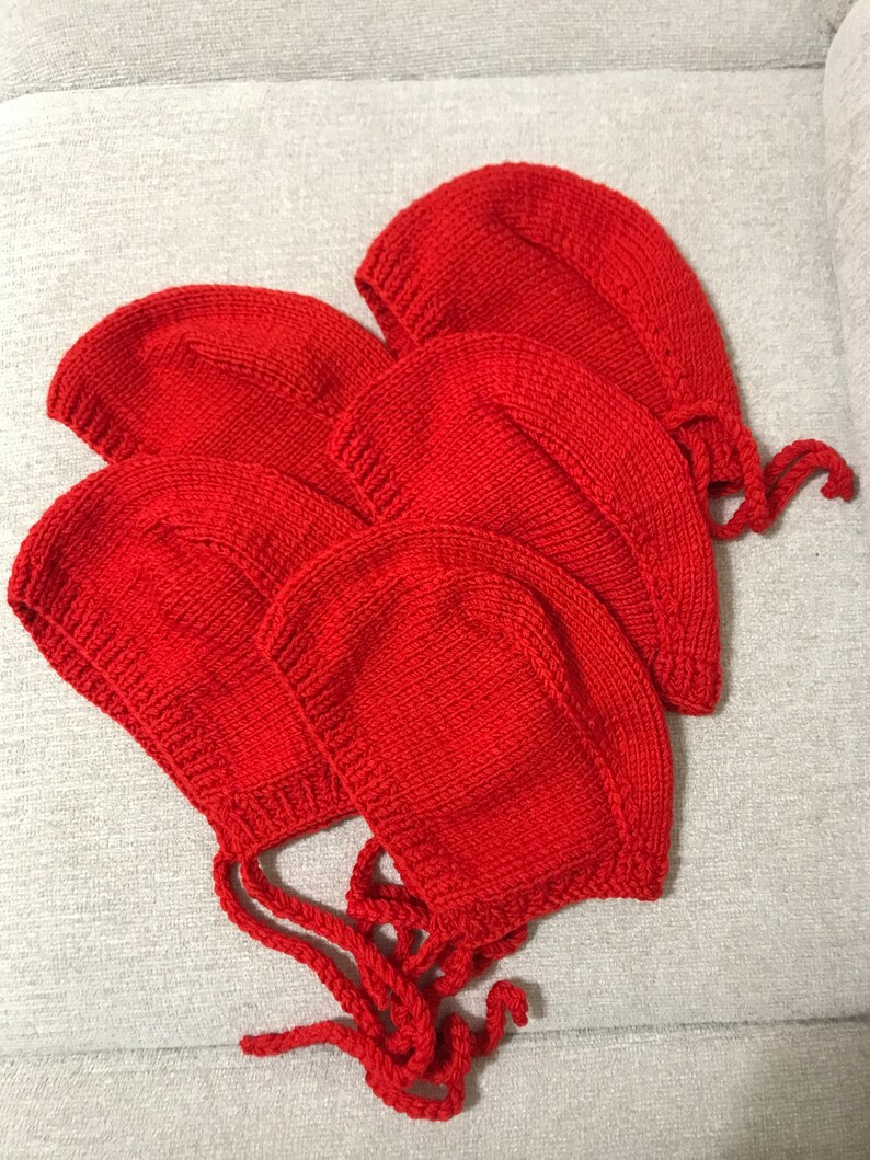 Knit Bonnet for Adult, Bow Tie Bonnet, Handmade Red Bonnet, Winter ...