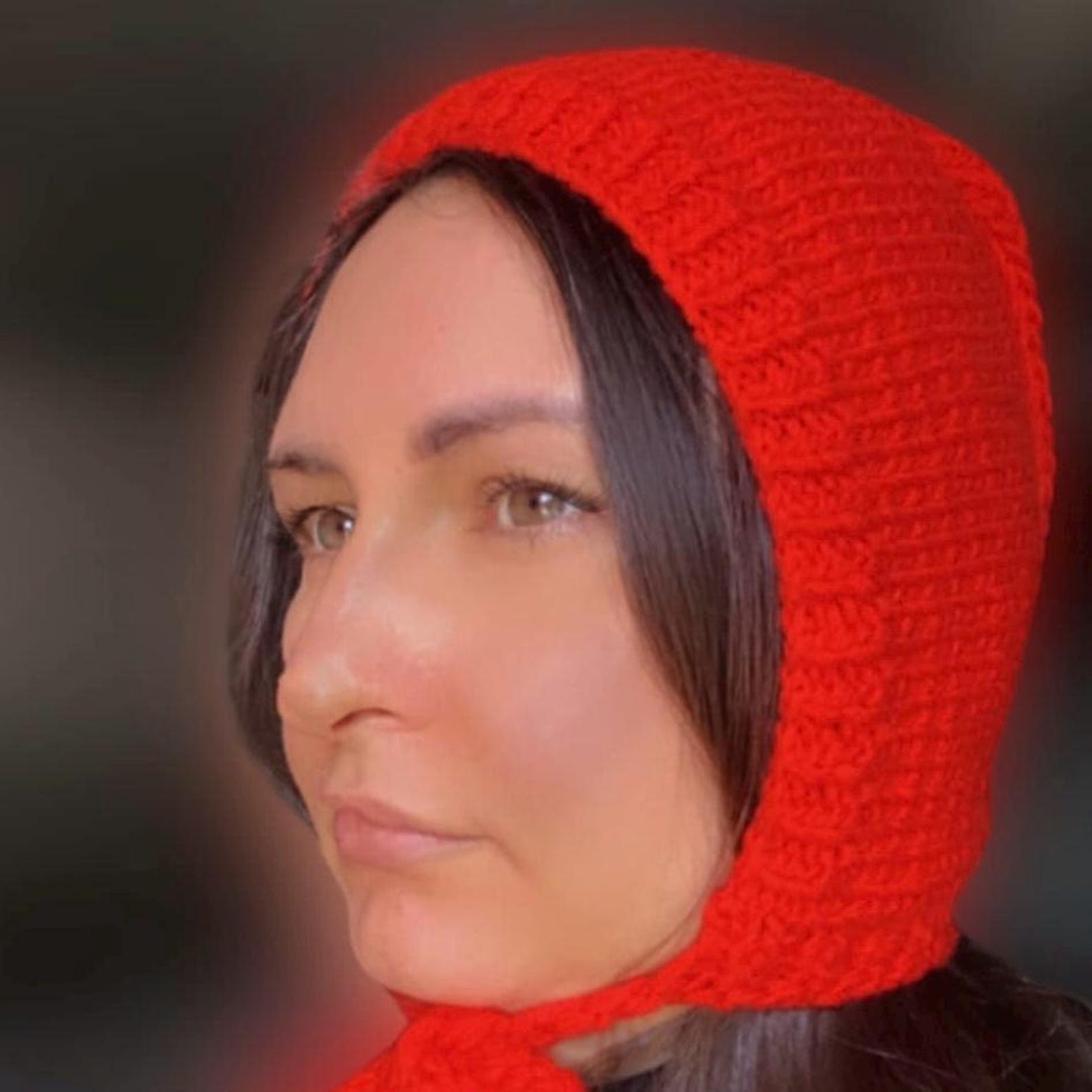 Knit Bonnet for Adult, Bow Tie Bonnet, Handmade Red Bonnet, Winter ...