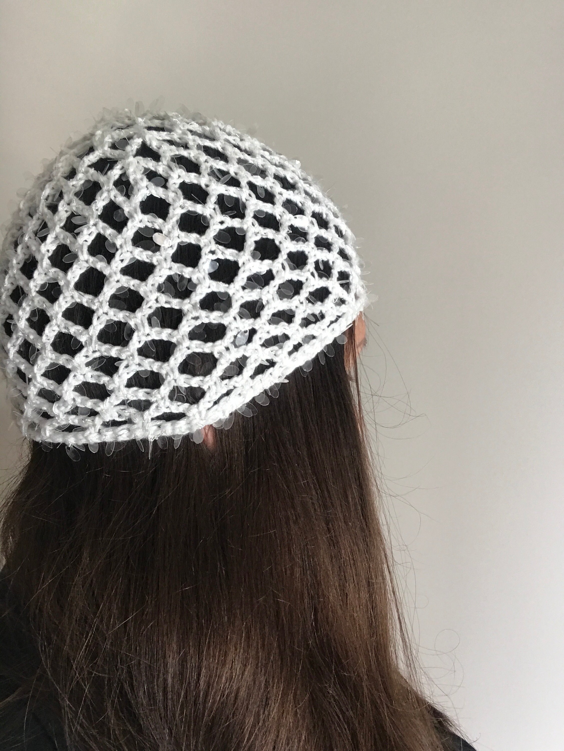 Crochet Mesh Hat With Sequins, Crochet Skull Cap, Crochet Mesh Beanie ...