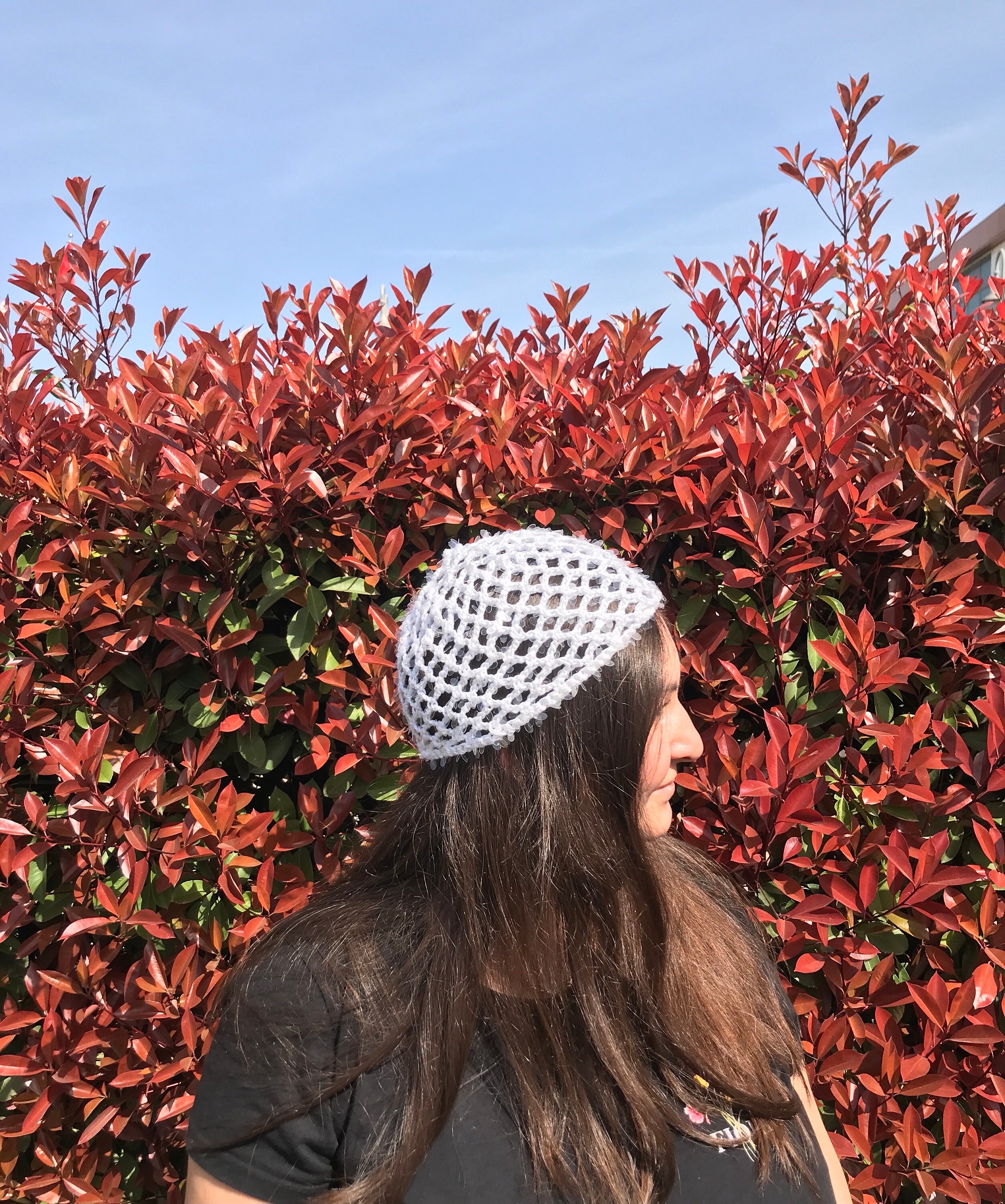 Crochet Mesh Hat With Sequins, Crochet Skull Cap, Crochet Mesh Beanie ...