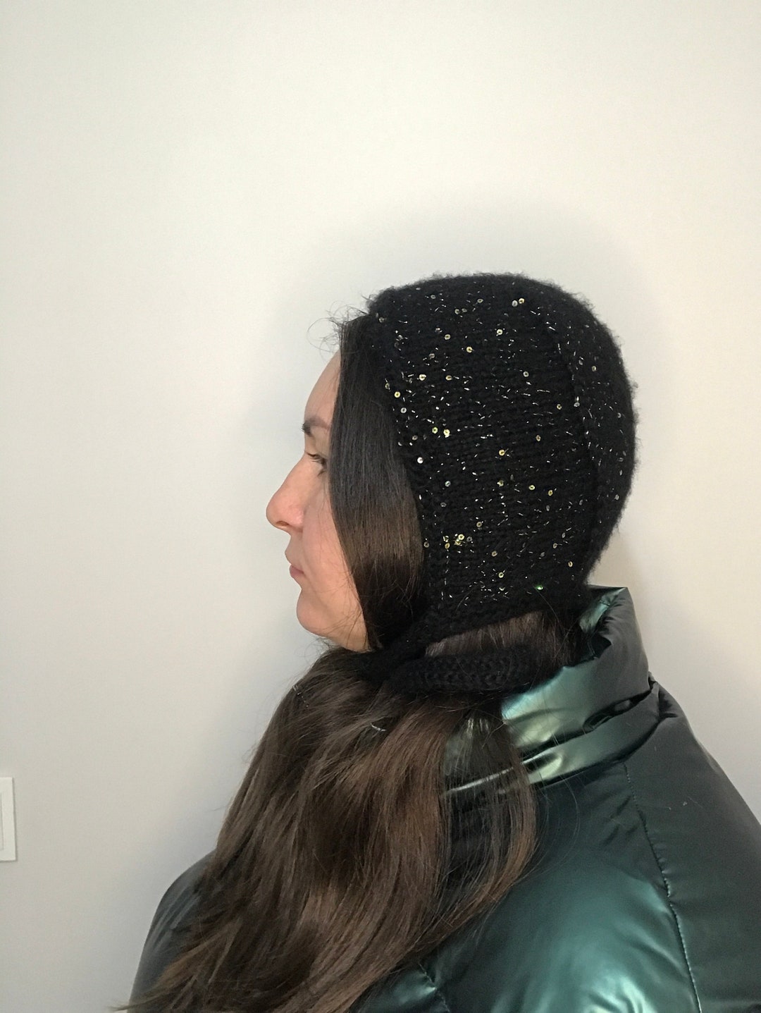 Mohair Knit Bonnet With Sequins, Shiny Bonnet, Mohair Knit Bonnet, Wool ...