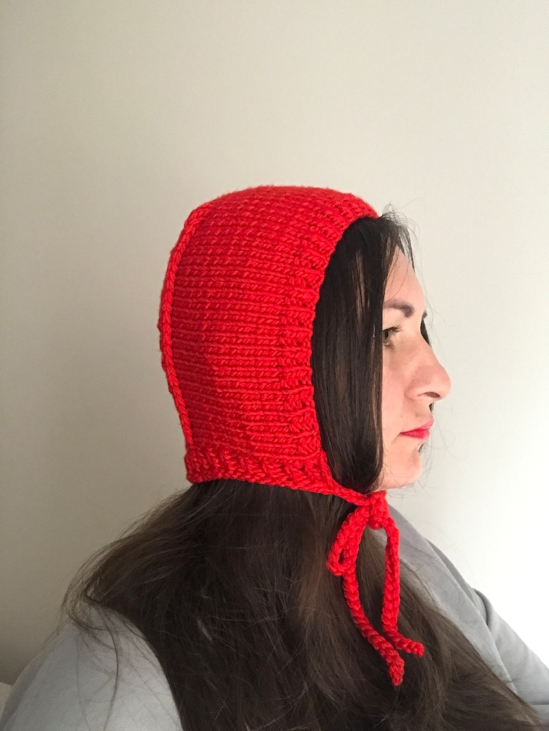 Knit Bonnet for Adult, Bow Tie Bonnet, Handmade Red Bonnet, Winter ...