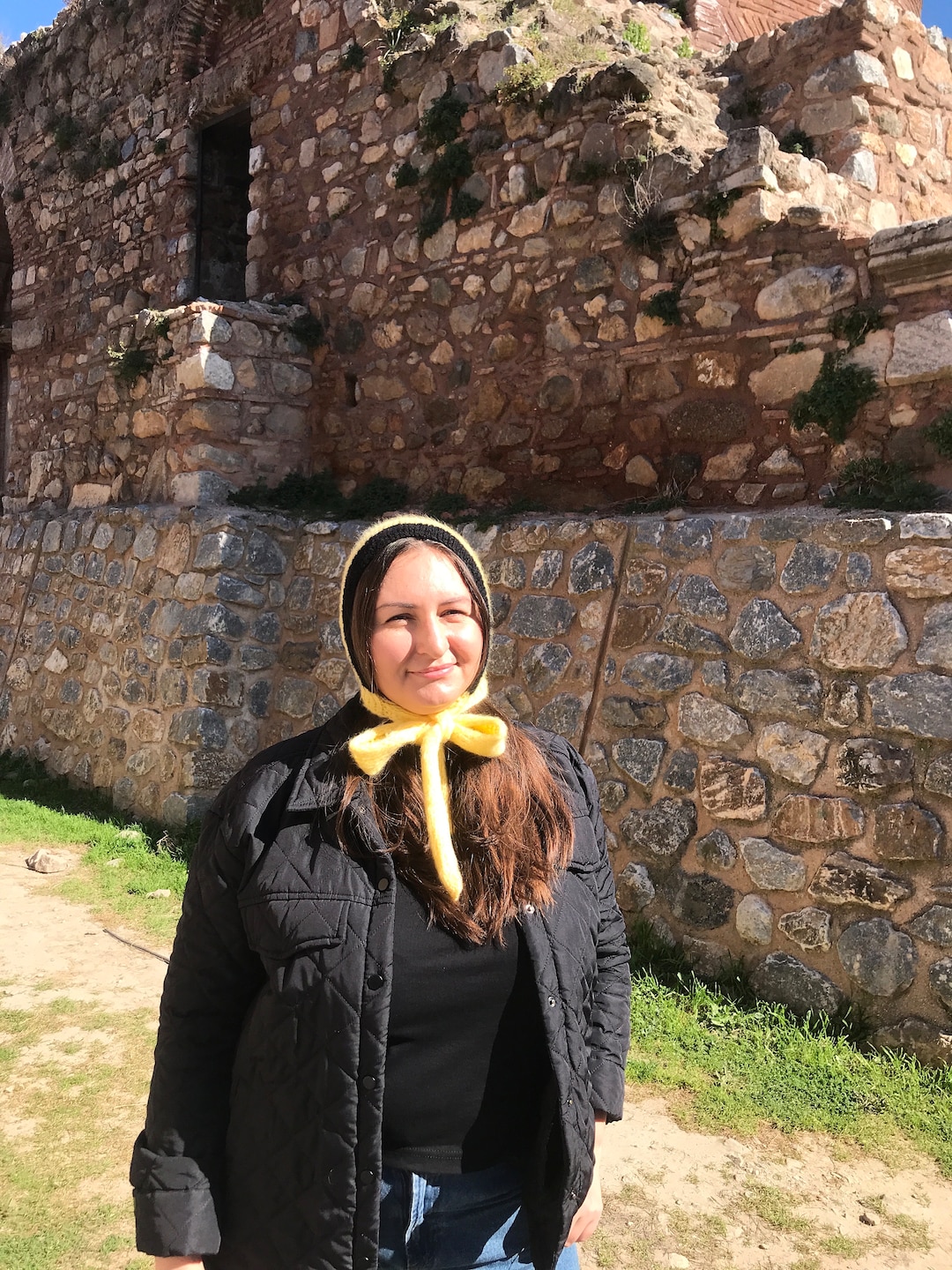 Knited Fluffy Lightweight Striped Mohair Bonnet With Bow Ties, Super ...