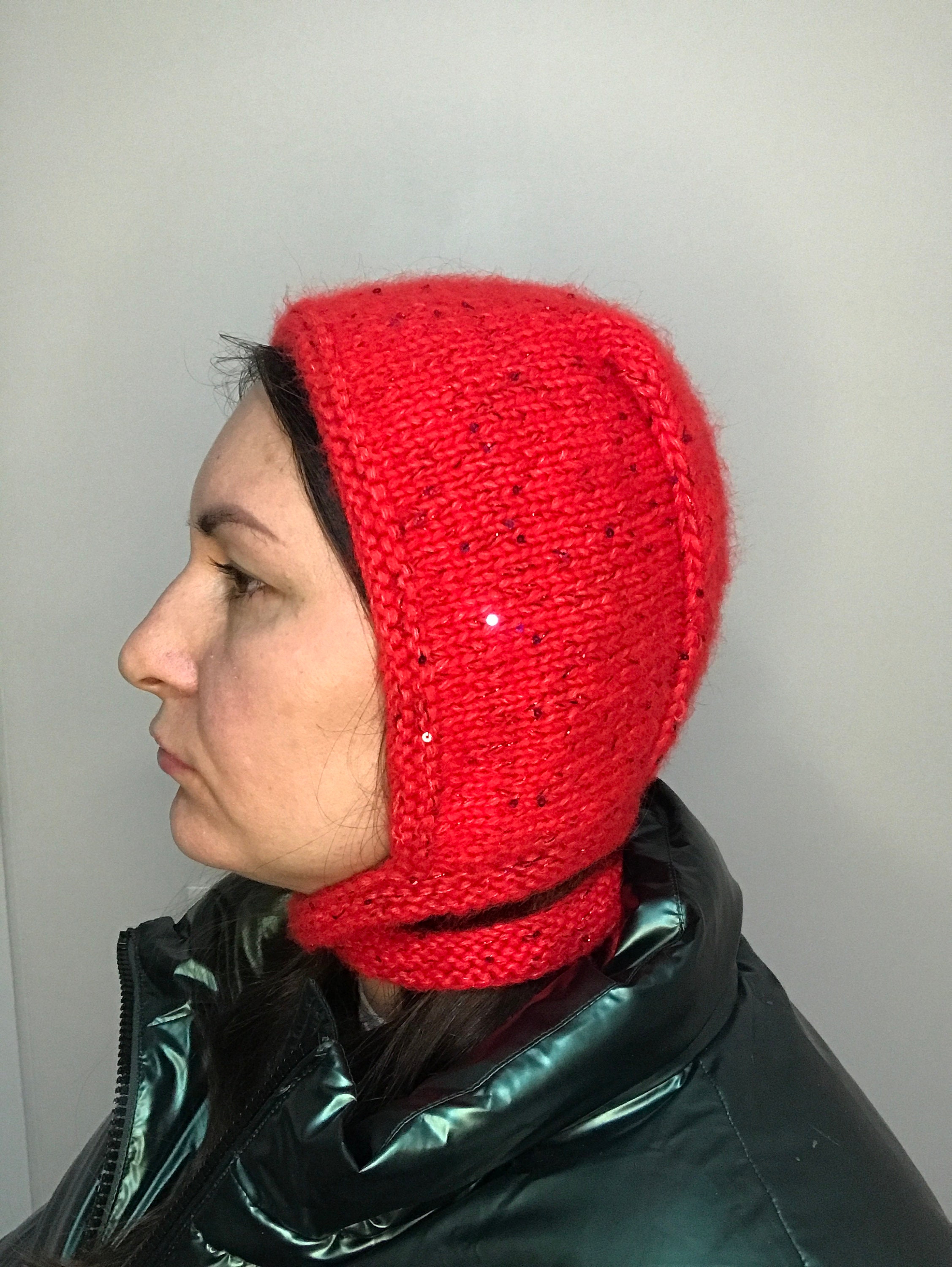 Mohair Knit Bonnet With Sequins, Shiny Bonnet, Mohair Knit Bonnet, Wool ...