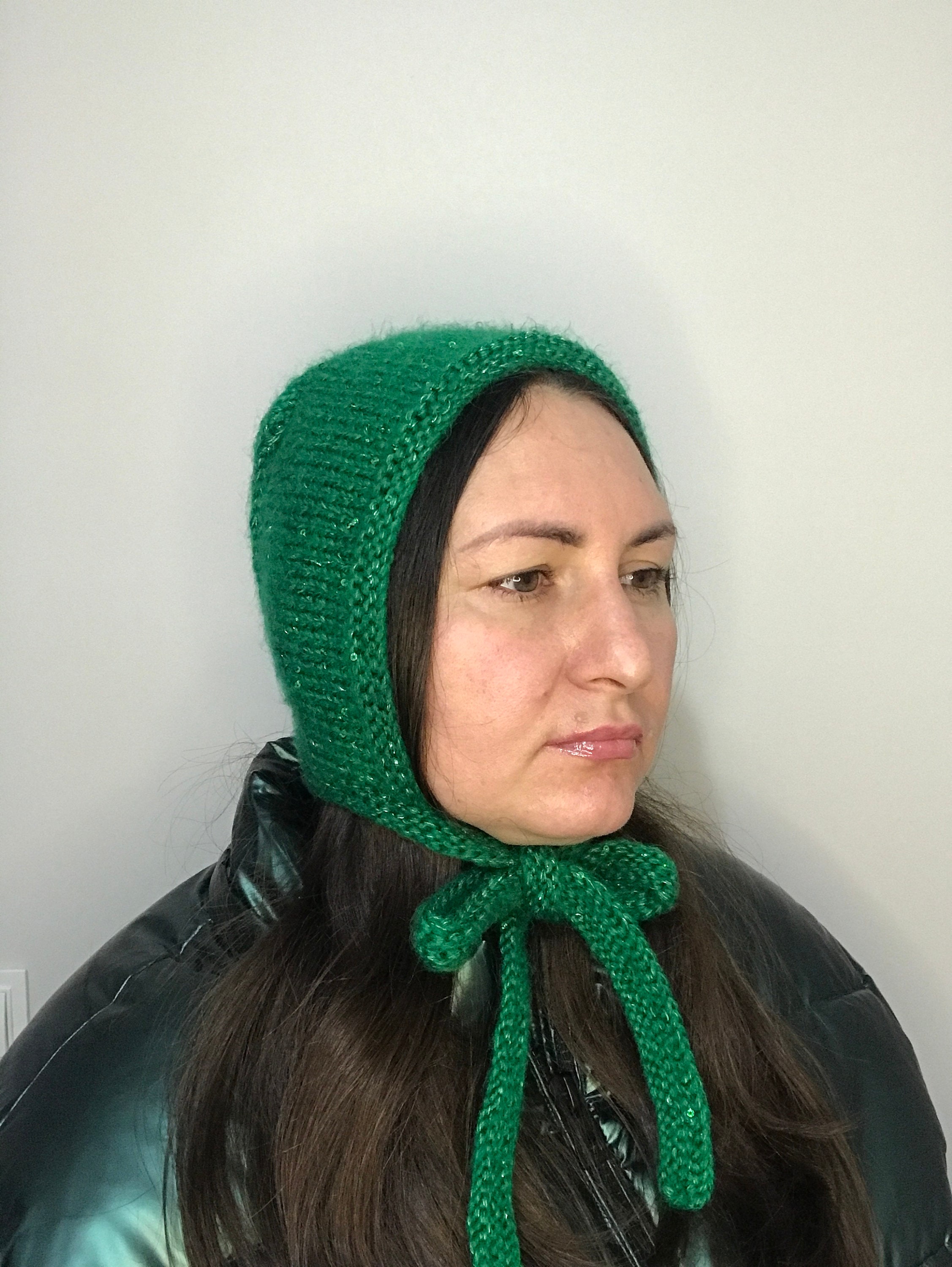 Mohair Knit Bonnet With Sequins, Shiny Bonnet, Mohair Knit Bonnet, Wool ...