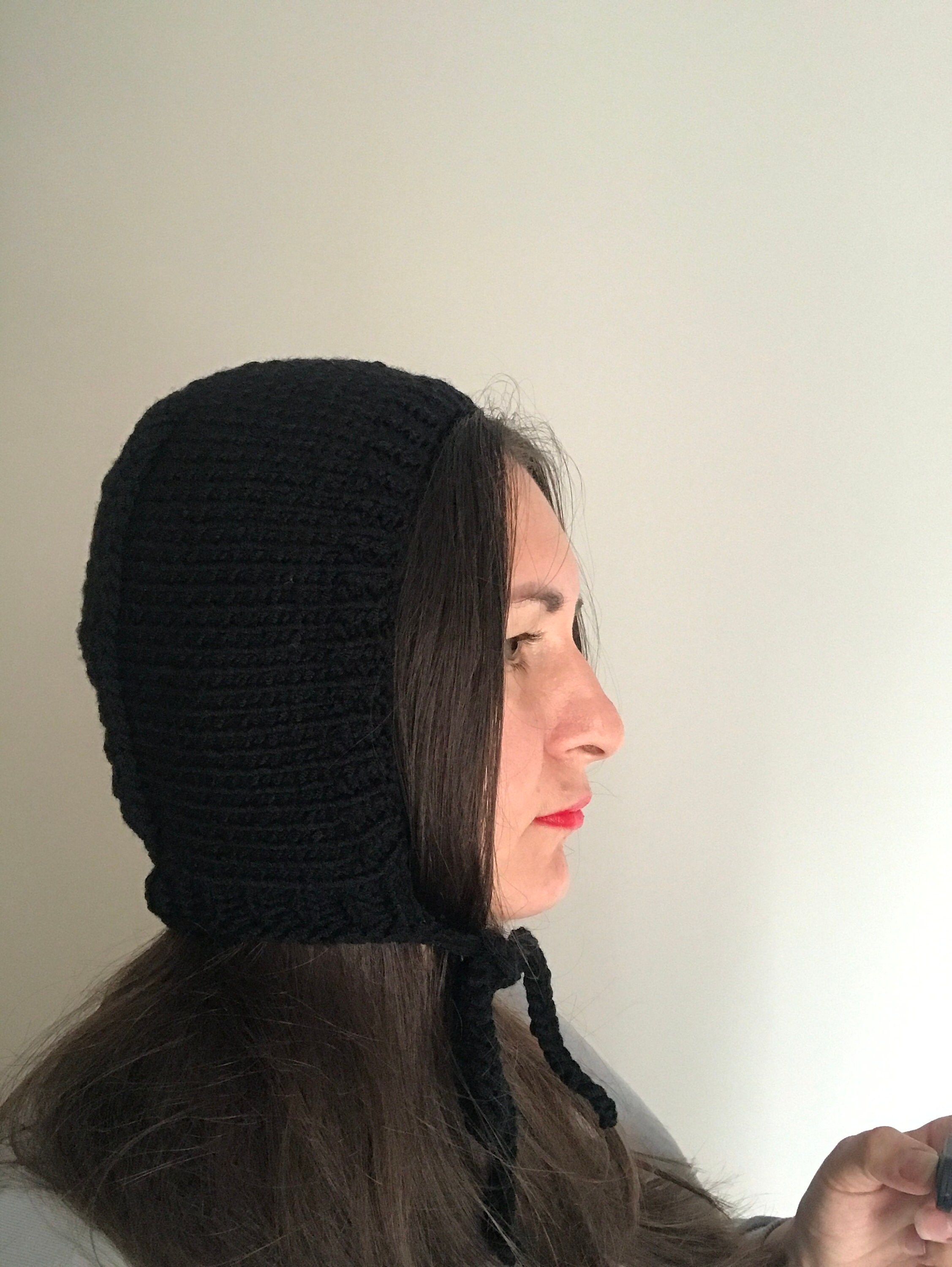 Knit Bonnet for Adult, Bow Tie Bonnet, Handmade Red Bonnet, Winter ...