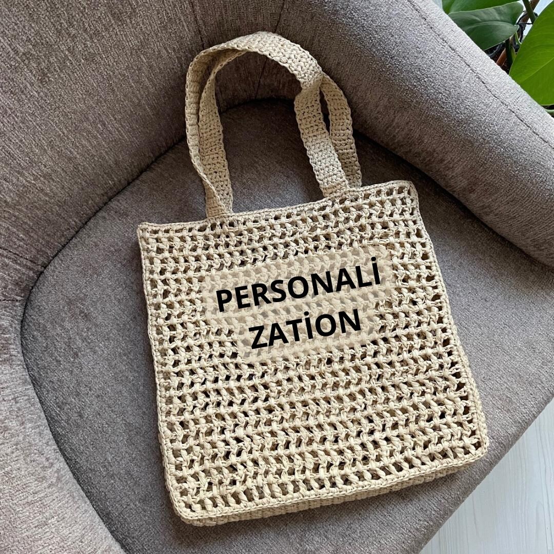 Crochet Raffia Tote Bag, Beach Raffia Bag, Personalized Hobo Bag, Mesh ...