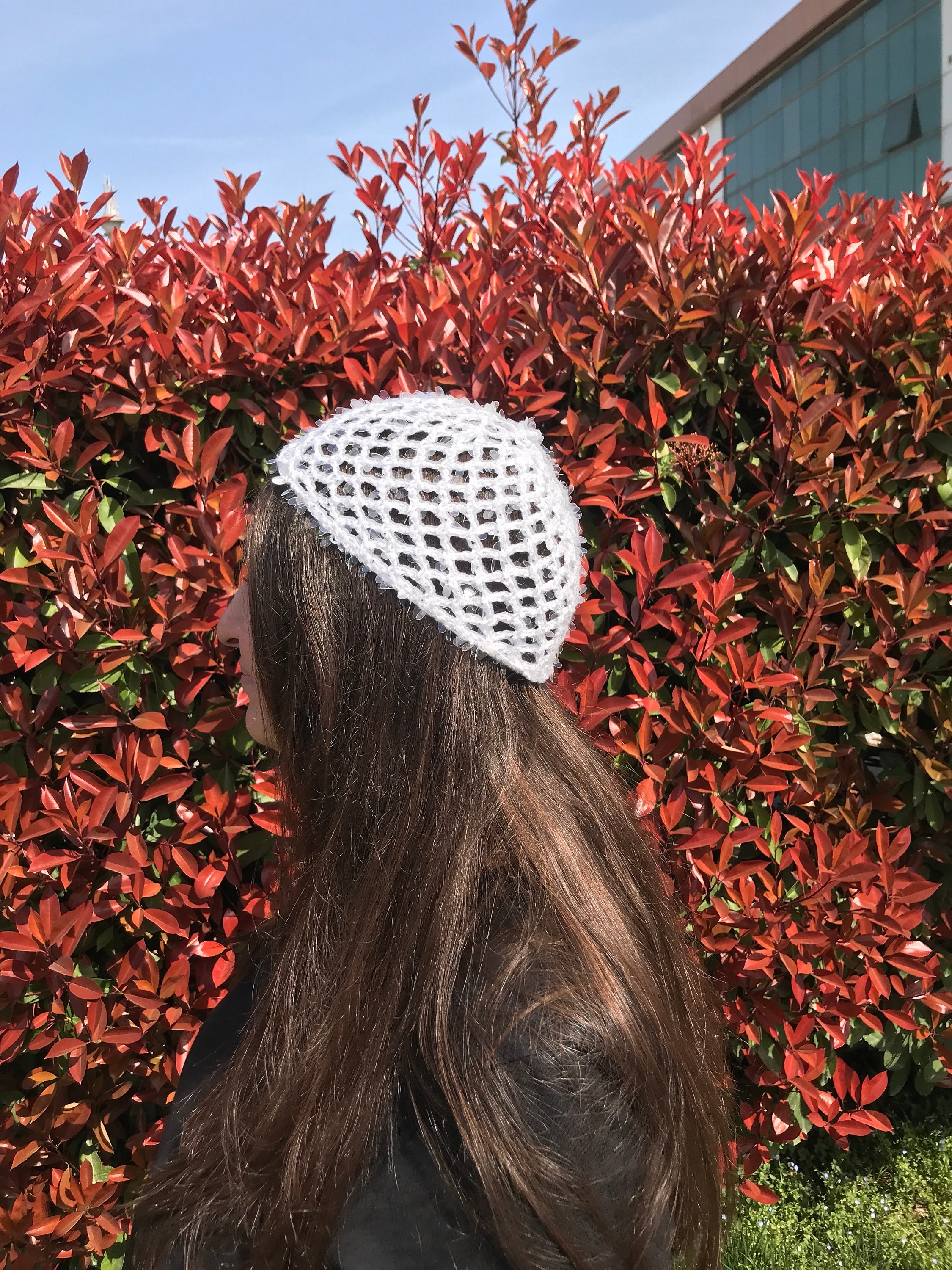 Crochet Mesh Hat With Sequins, Crochet Skull Cap, Crochet Mesh Beanie ...