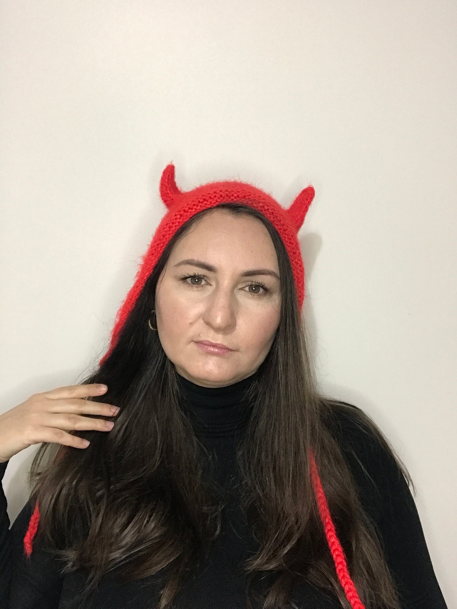 Devil Bonnet Red Knit Cat Bonnet Cat Ears Hat Mohair Knit Adult Bonnet ...