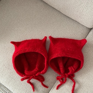 Devil Bonnet Red Knit Cat Bonnet Cat Ears Hat Mohair Knit Adult Bonnet ...