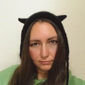 Devil Bonnet Red Knit Cat Bonnet Cat Ears Hat Mohair Knit Adult Bonnet ...