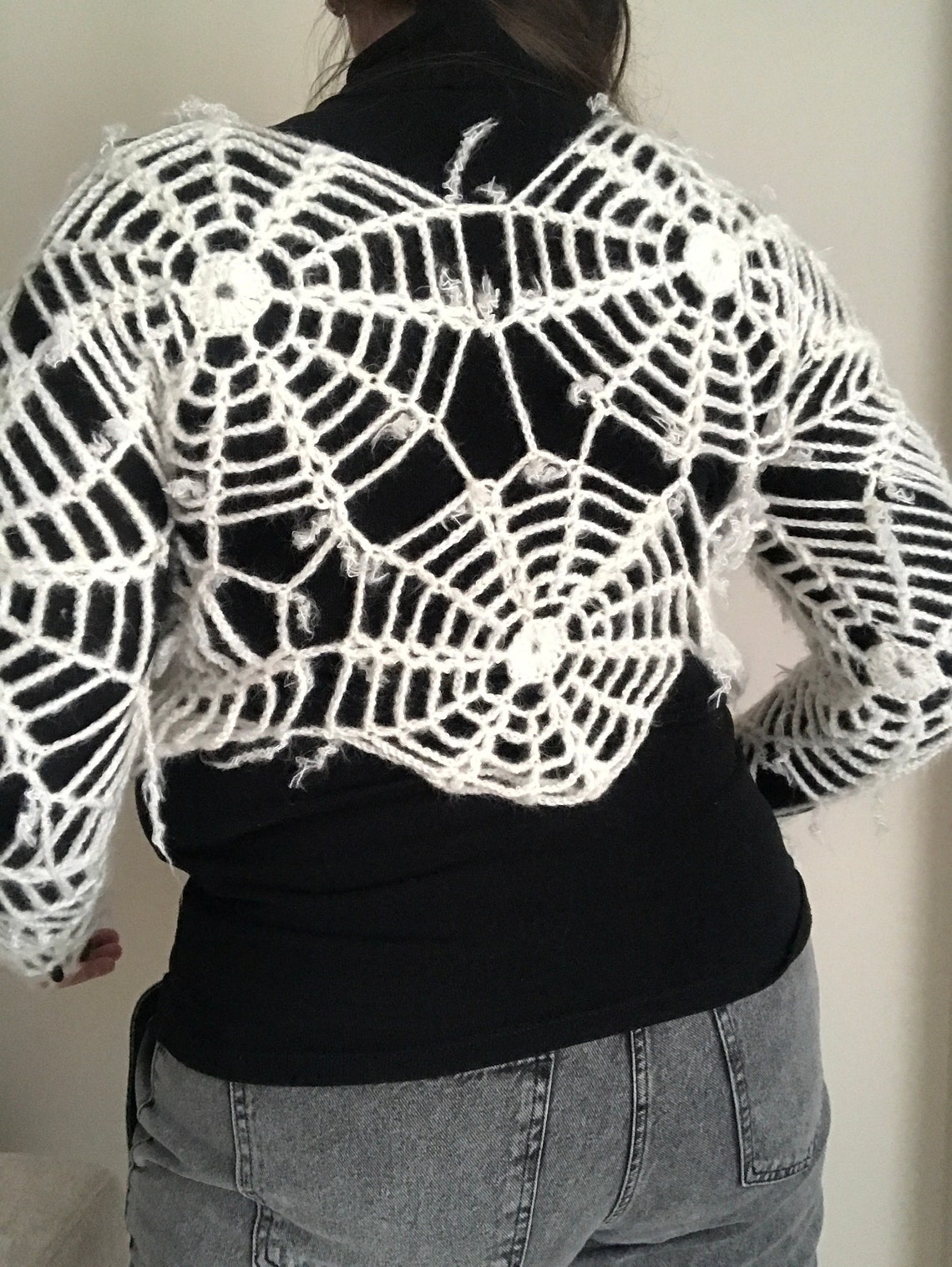 Crochet Spiderweb Mesh Crop Top, Crochet Mesh Spiderweb Sleeves, Gothic ...