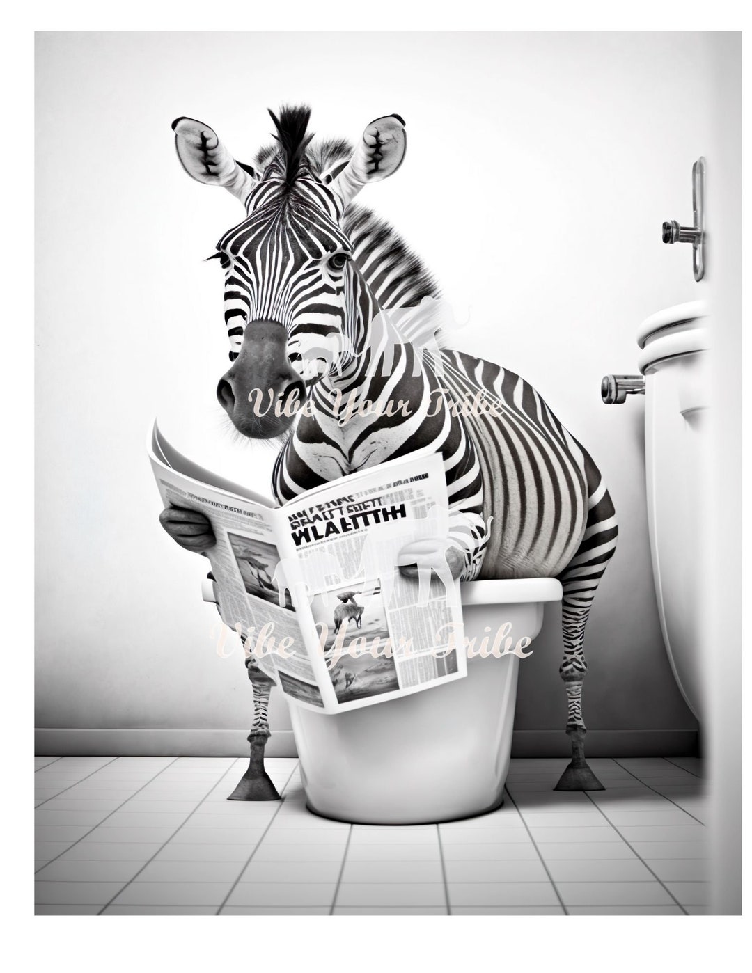 Zebra on the Toilet Cheeky Animal Humor Zebra Bathroom Decor/gift Idea ...