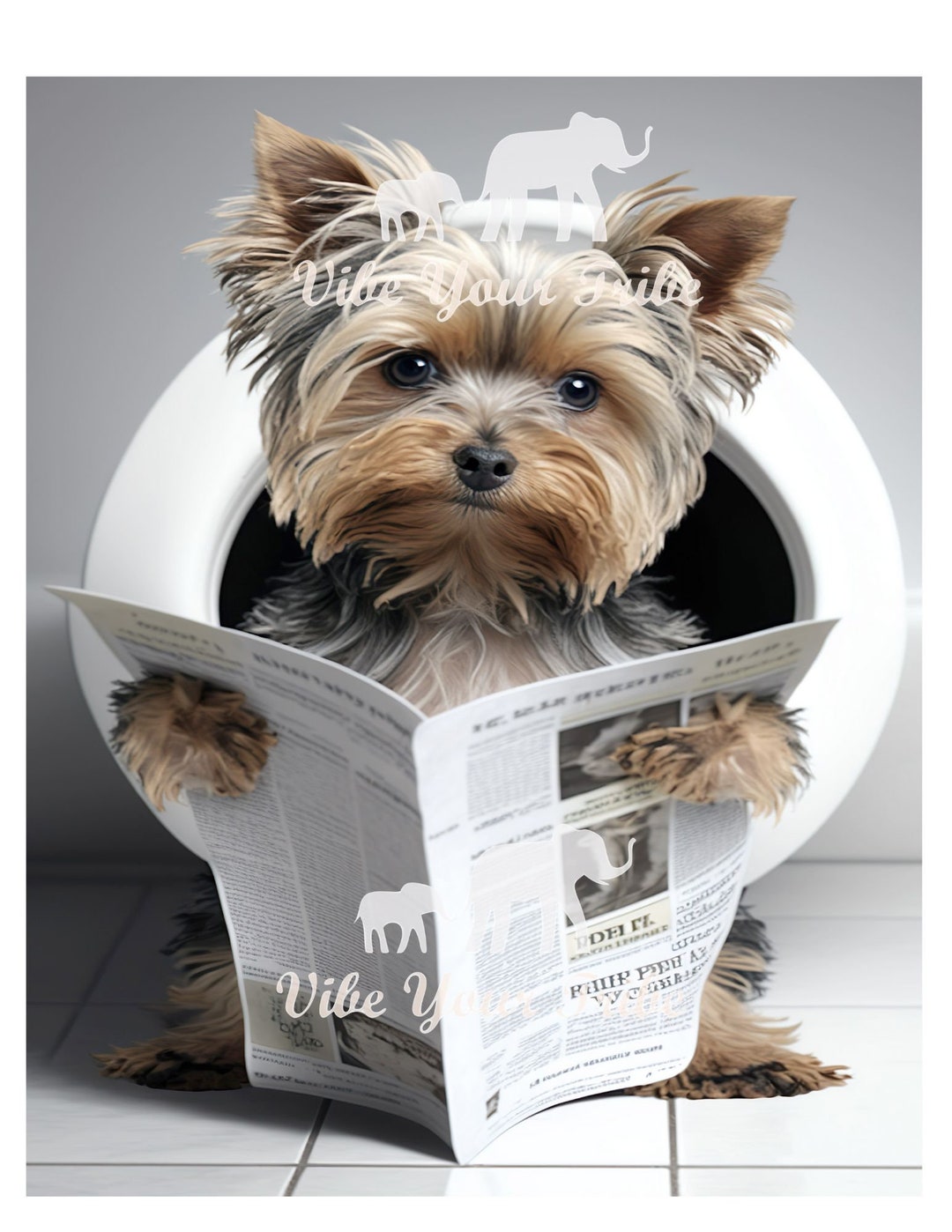 Yorkshire Terrier Pup on the Toilet Cheeky Dog Humor Yorkie Bathroom ...