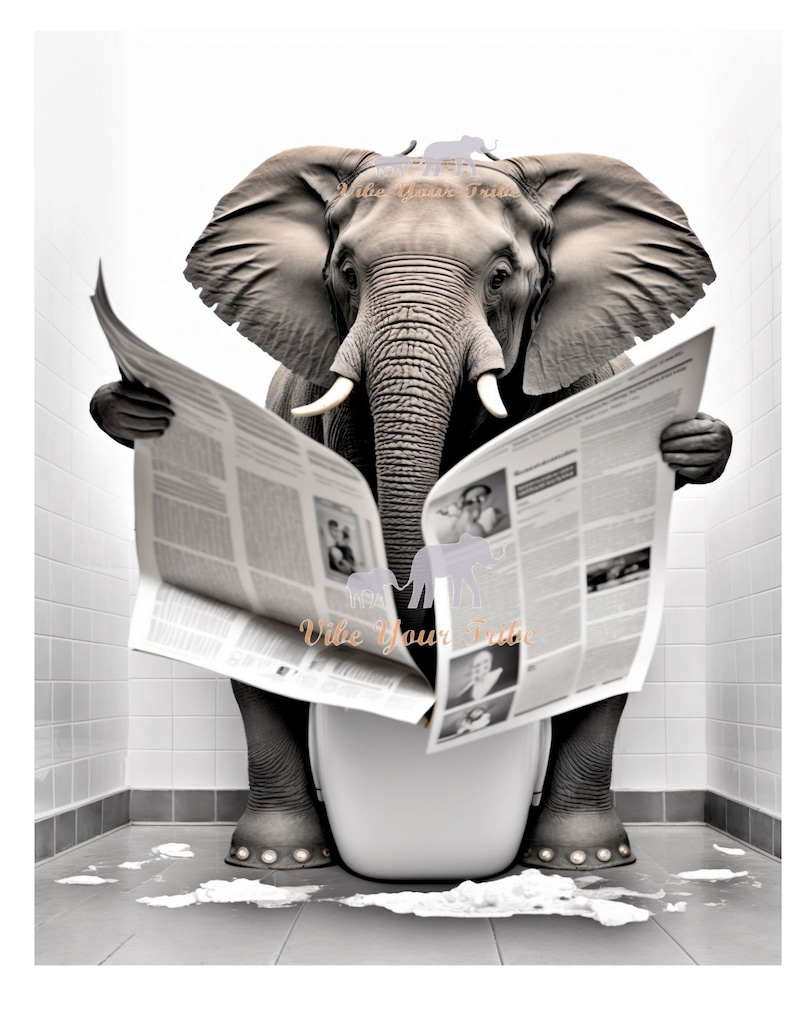 Cheeky Elephant on Toilet 8x10 Framed Metal Sign Animal Lovers Bathroom ...