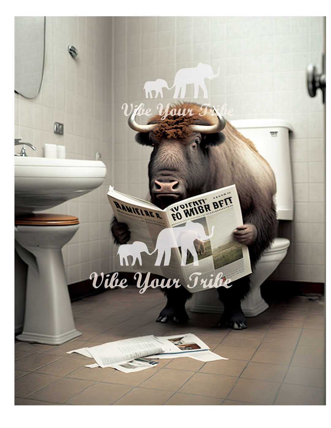 Cheeky Bison on the Toilet 8x10 Framed Metal Sign Animal Lovers ...