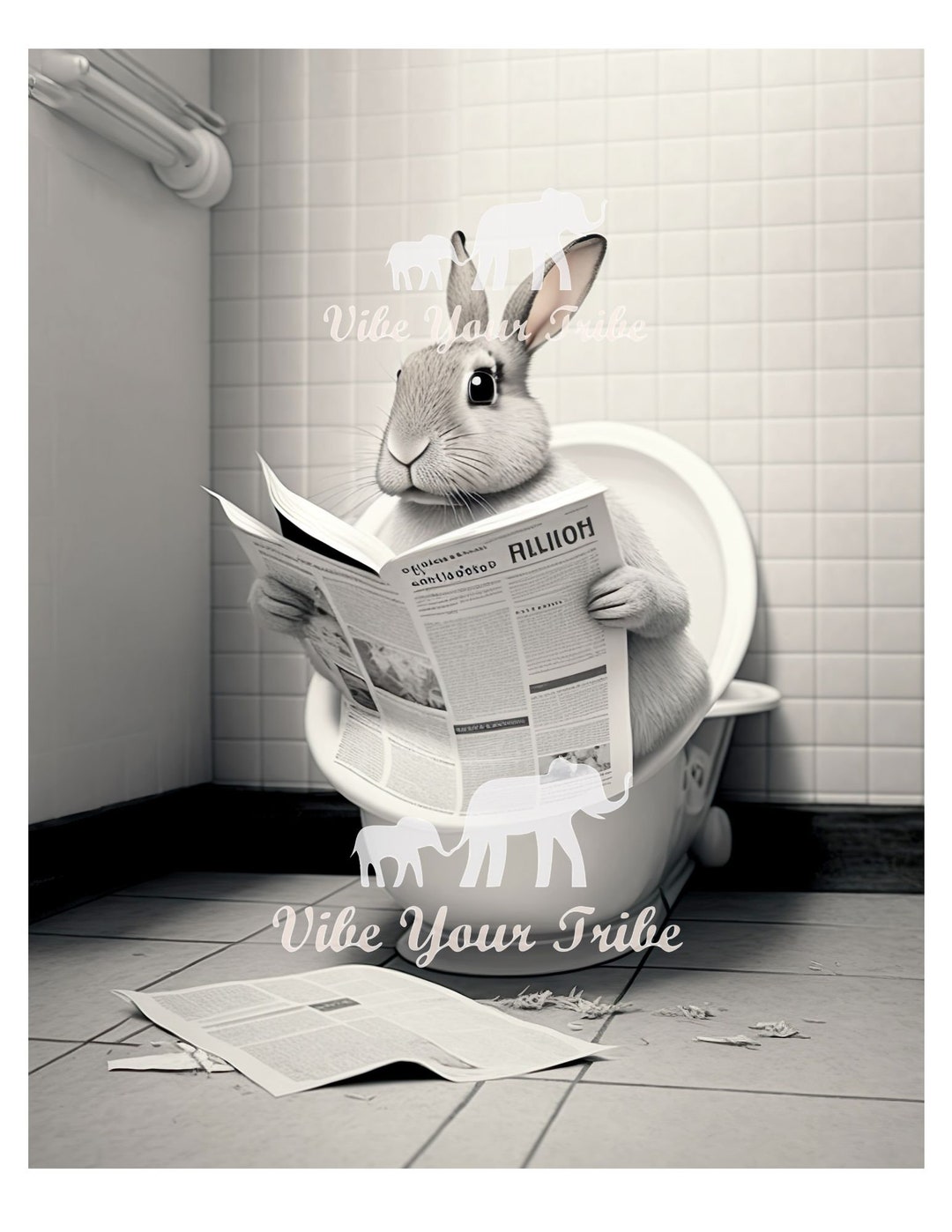 Cheeky Rabbit on Toilet 8x10 Framed Metal Sign Animal Lovers Bathroom ...