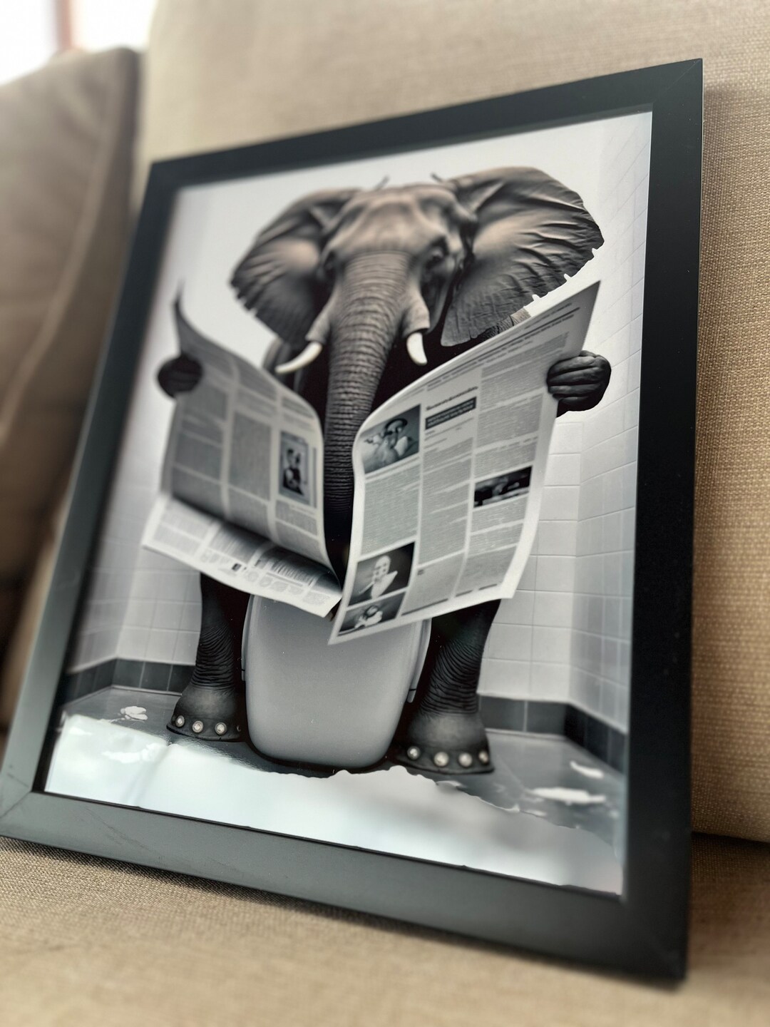 Cheeky Elephant on Toilet 8x10 Framed Metal Sign Animal Lovers Bathroom ...