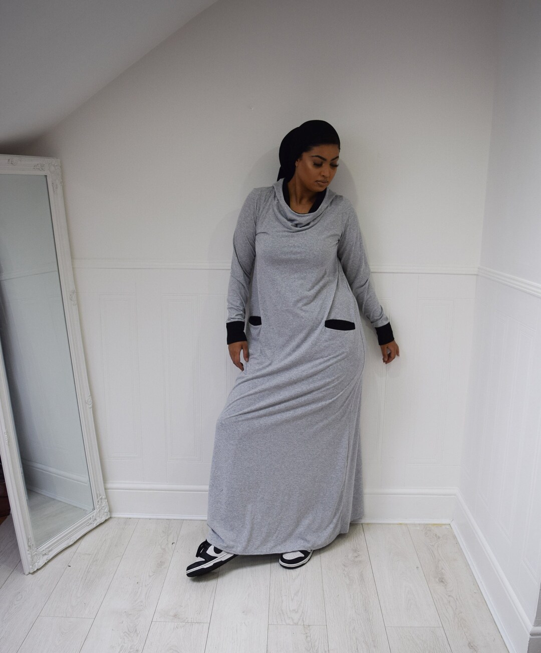 Hooded A-line Abaya With Pockets Marl Grey - Etsy UK