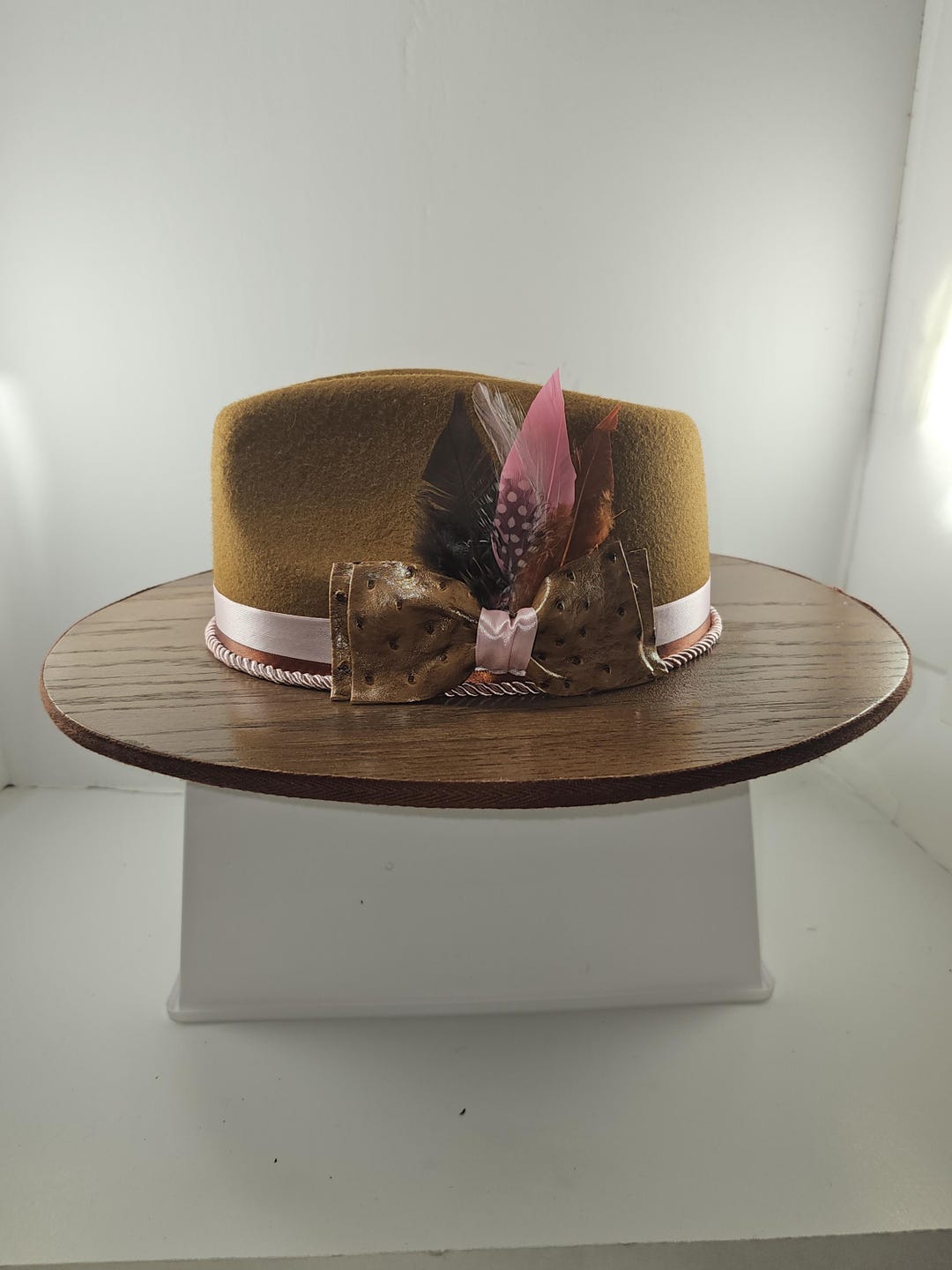 Vintage Wide Brim Fedora FELT WOOL HAT, Rustic Wooden Stylish Brim ...