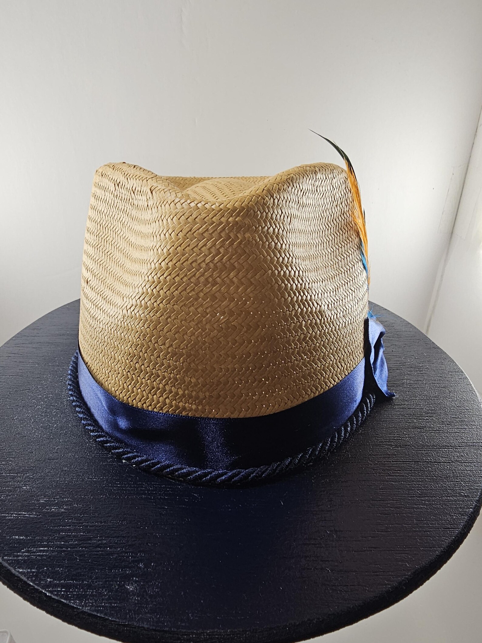 FUR FEATHER Wide Brim FEDORA Hat, Cream or Natural Royal Blue Themed ...
