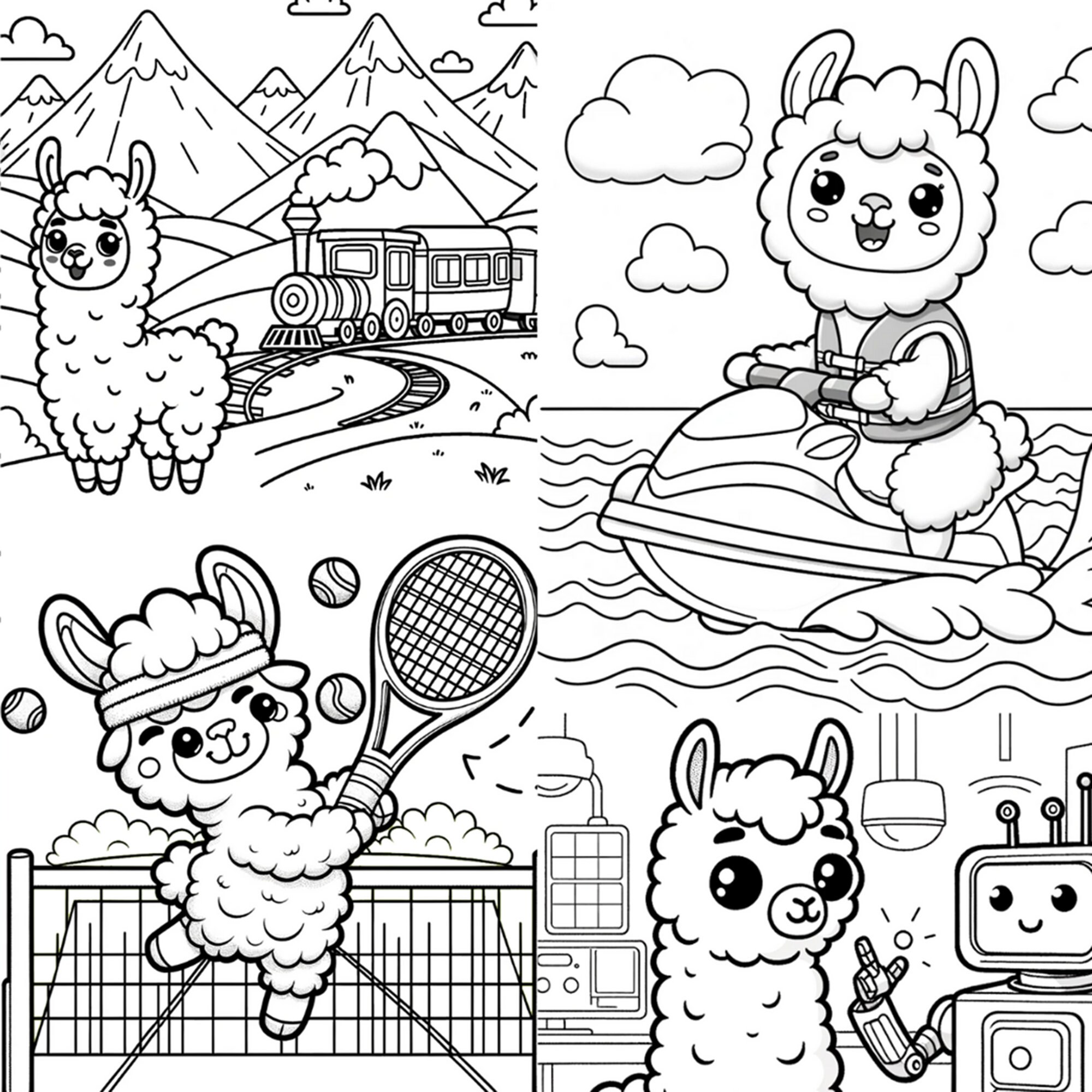 24 Charming Llama Pages for Coloring Immediate Download Grayscale Art ...