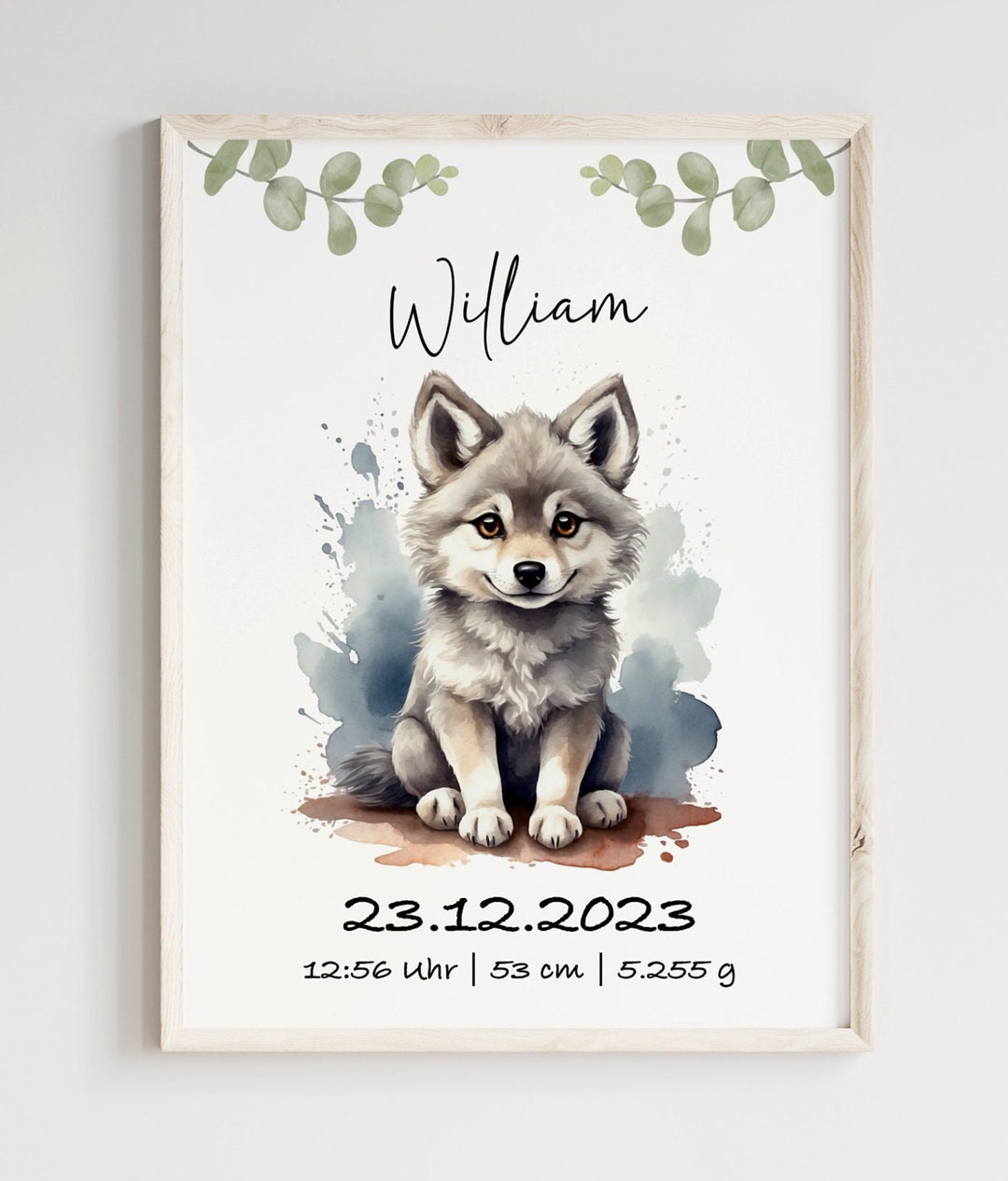 Birth Picture Baby Wolf, Birth Announcement, Birth Data Poster, Birth ...