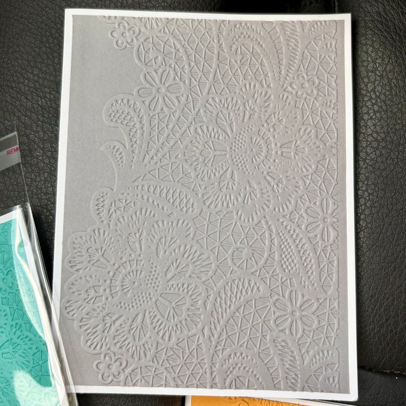 Set of 4 Handmade Greeting Cards Embossed Flowers Lace Design in Teal ...