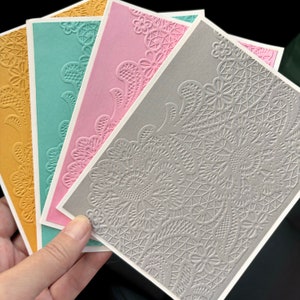 Set of 4 Handmade Greeting Cards Embossed Flowers Lace Design in Teal ...