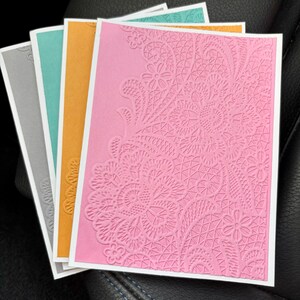 Set of 4 Handmade Greeting Cards Embossed Flowers Lace Design in Teal ...