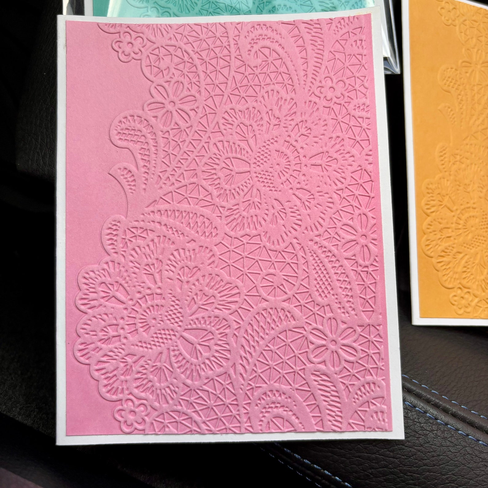Set of 4 Handmade Greeting Cards Embossed Flowers Lace Design in Teal ...