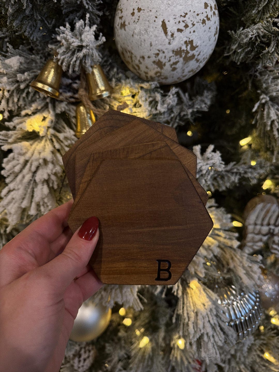 SHIPS TODAY Wooden Hexagon B Coaster Set of 4, Wedding Gift, Christmas ...