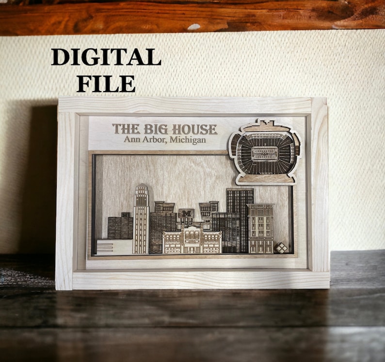 Laser Cut SVG Digital Cut File |ann Arbor, Michigan Skyline and 3D ...