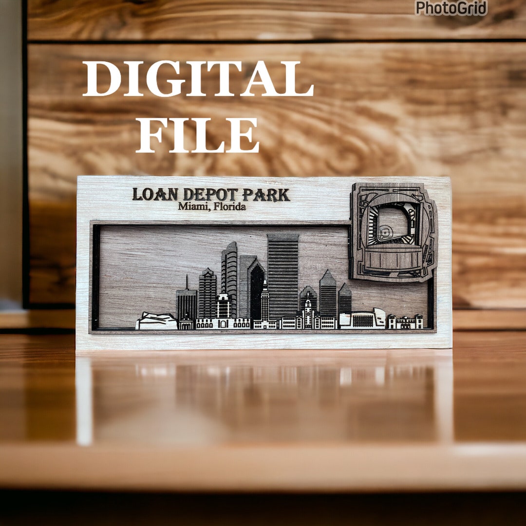 Laser Cut SVG Digital Cut File | Miami, Florida Skyline and 3D Baseball ...