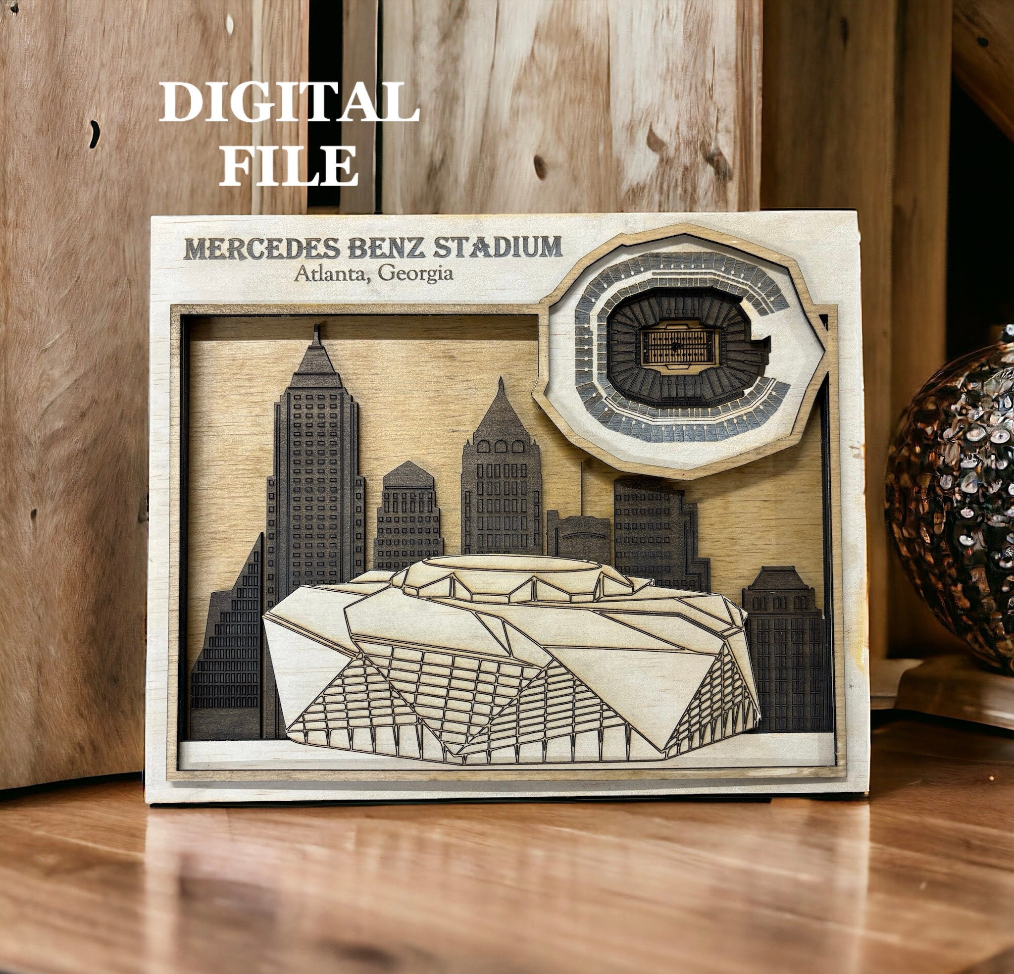 Laser Cut SVG Digital Cut File | Atlanta, Georgia Skyline and 3D ...