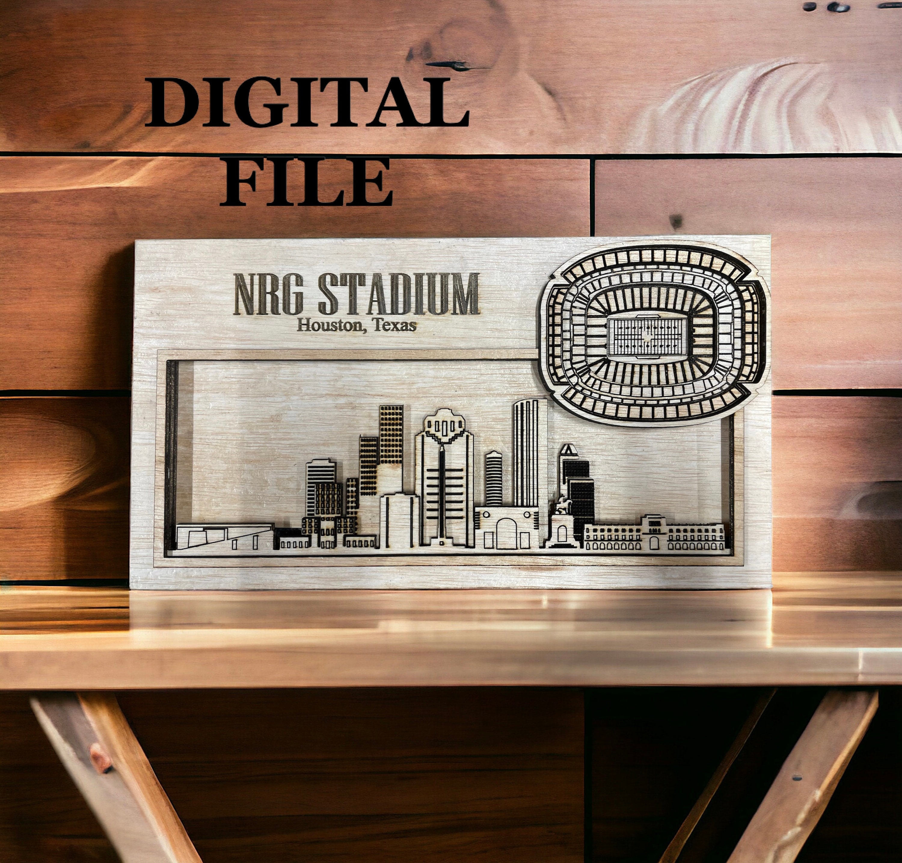 Laser Cut SVG Digital Cut File | Houston, Texas Skyline and 3D Football ...