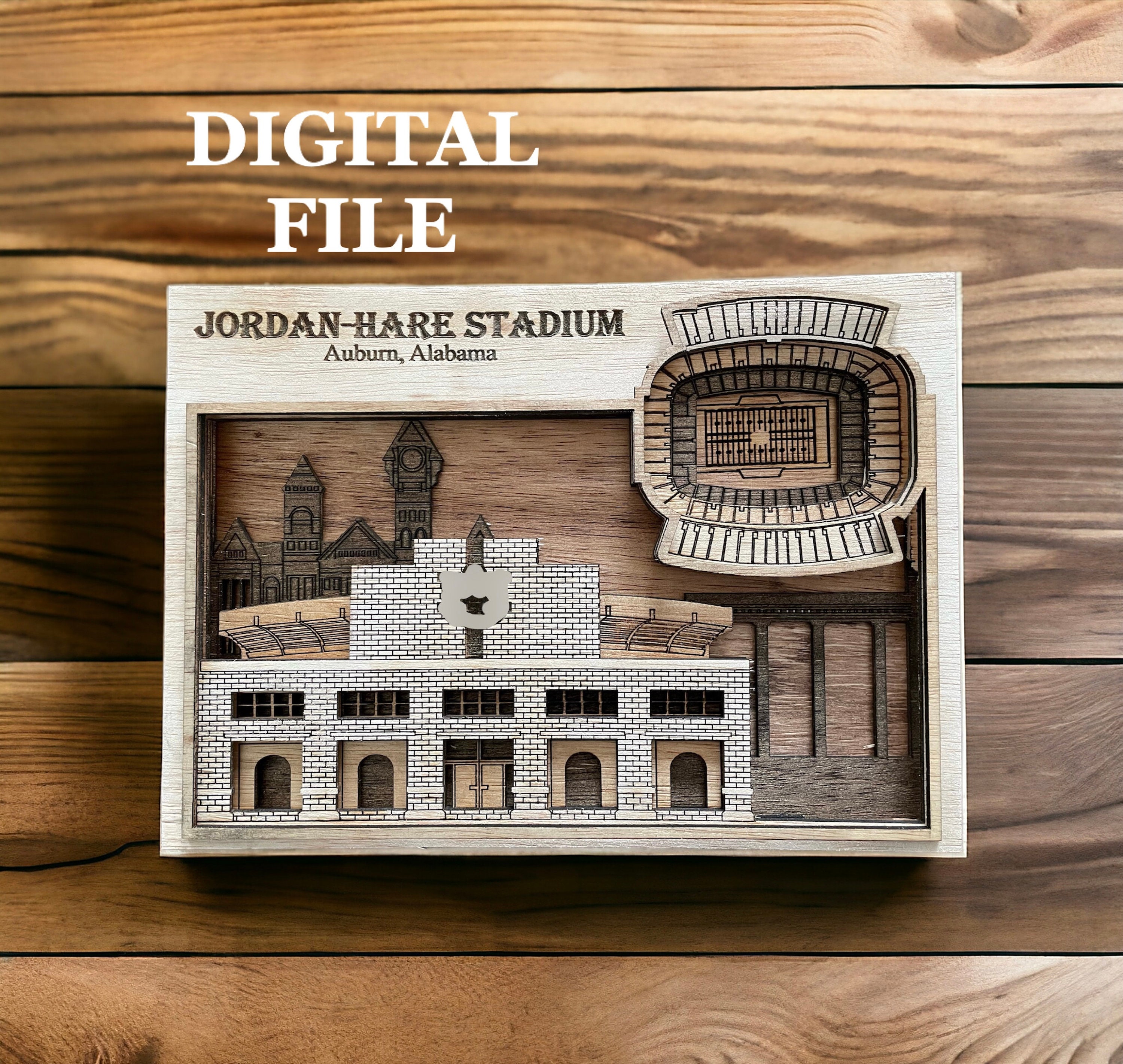 Laser Cut SVG Digital Cut File Auburn, Alabama Skyline and 3D College ...