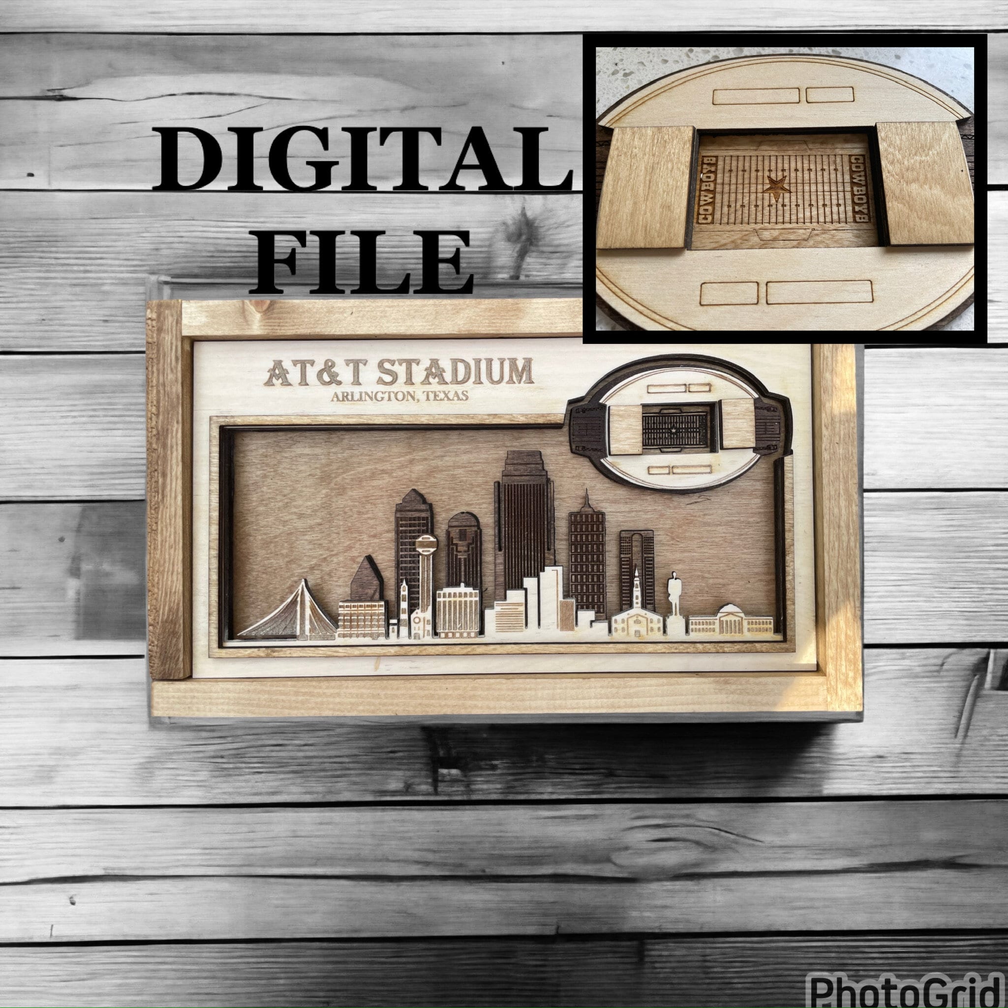 Laser Cut SVG Digital Cut File | Dallas, Texas Skyline and 3D Football ...