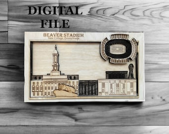 Laser Cut SVG Digital Cut File Lincoln, Nebraska Skyline and 3D College ...