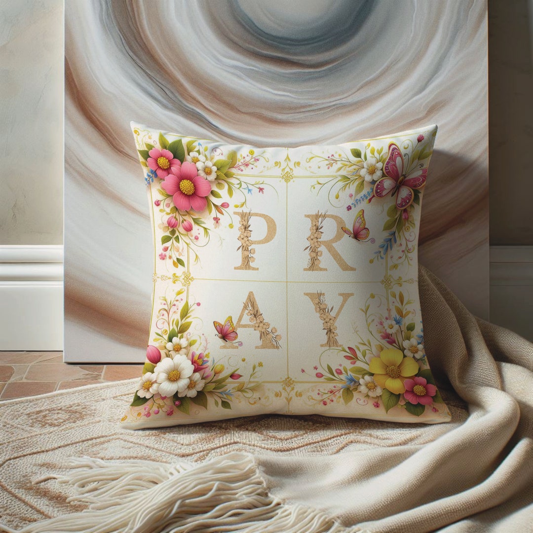 Divine Comfort: PRAY Faux Suede Throw Pillow Floral Square Cushion ...
